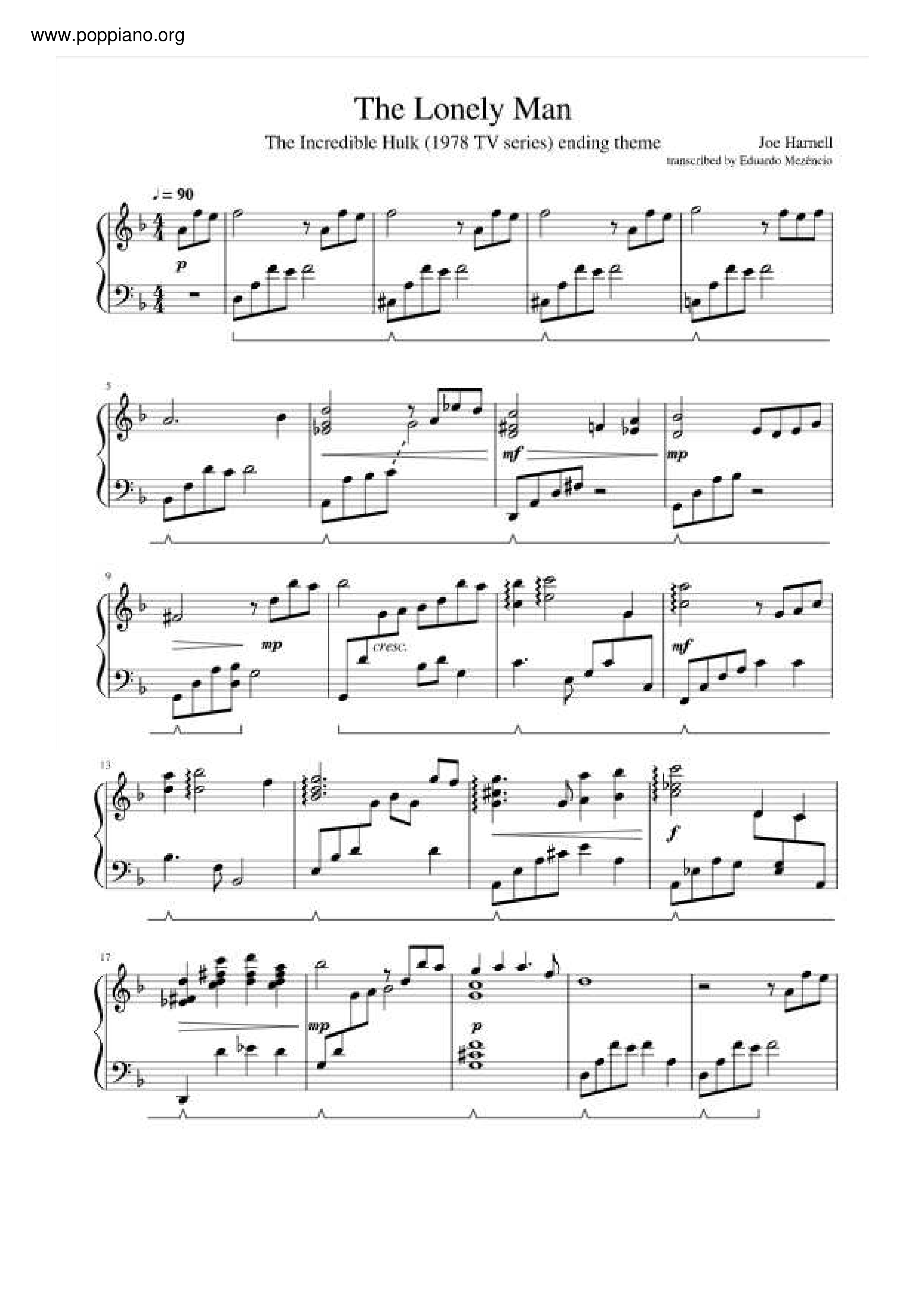 Joe Harnell-The Lonely Man Theme Sheet Music pdf, - Free Score Download ★