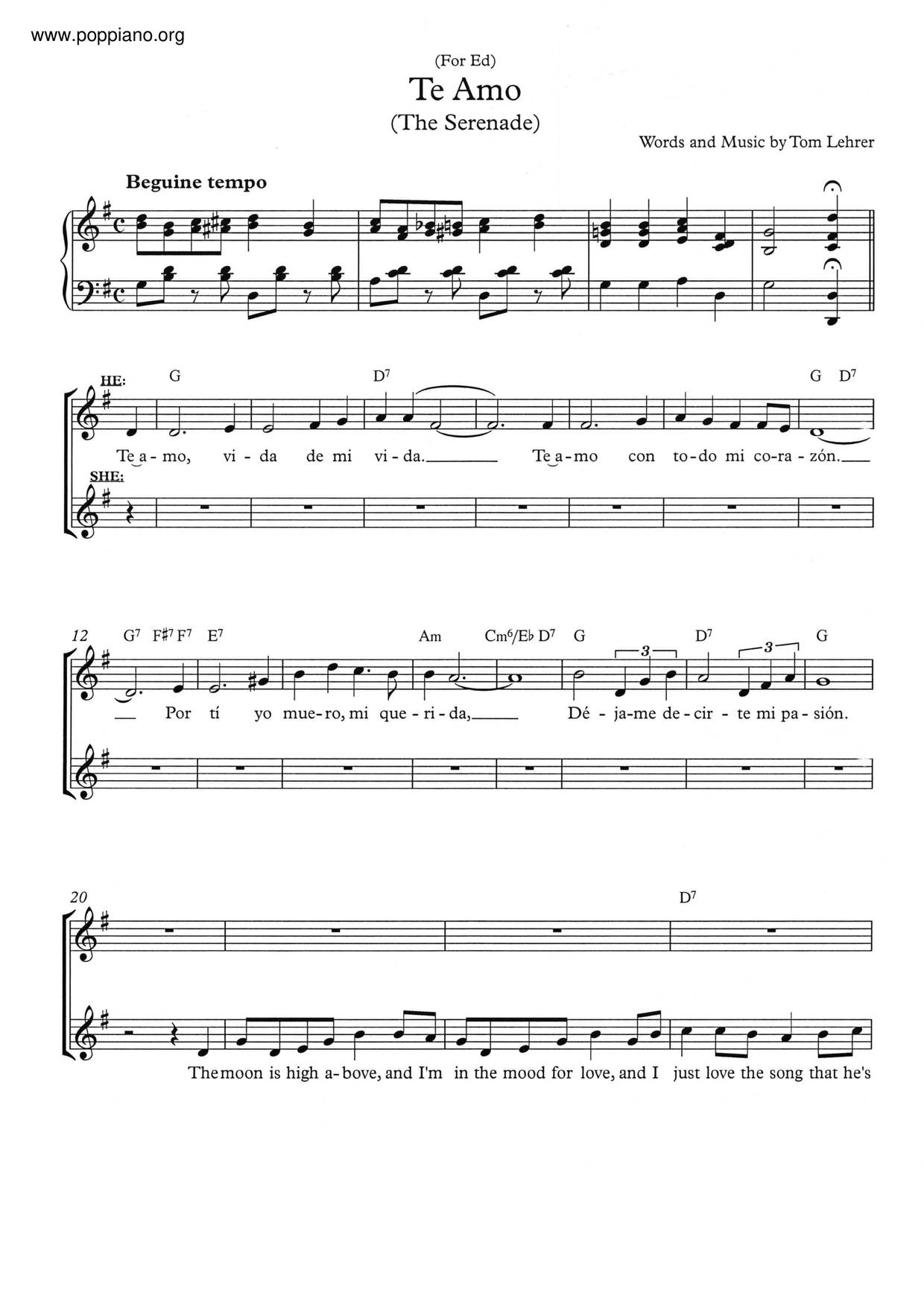 Hymn-Te Amo Sheet Music pdf, - Free Score Download ★