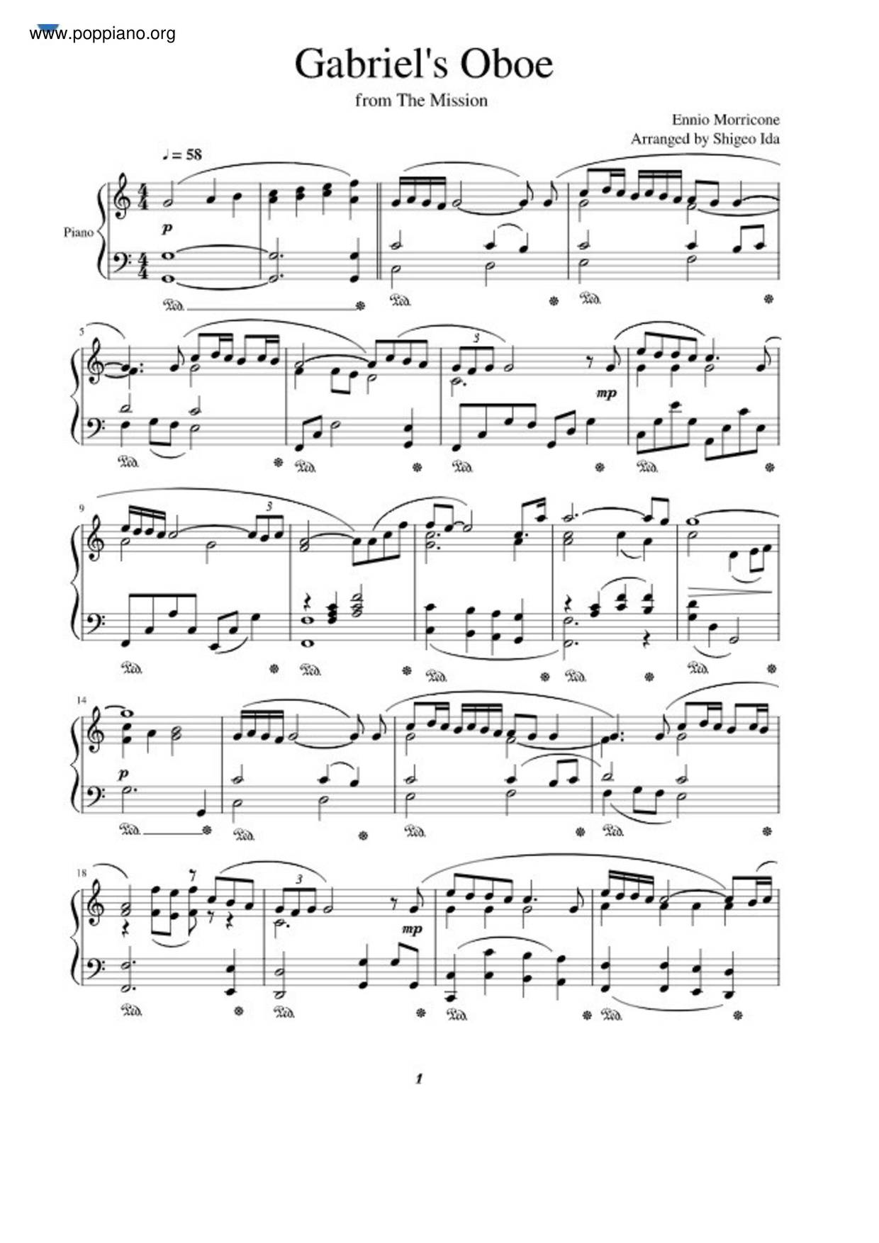 Ennio Morricone-The Mission - Gabriel's Oboe Sheet Music pdf, (エンニオ ...