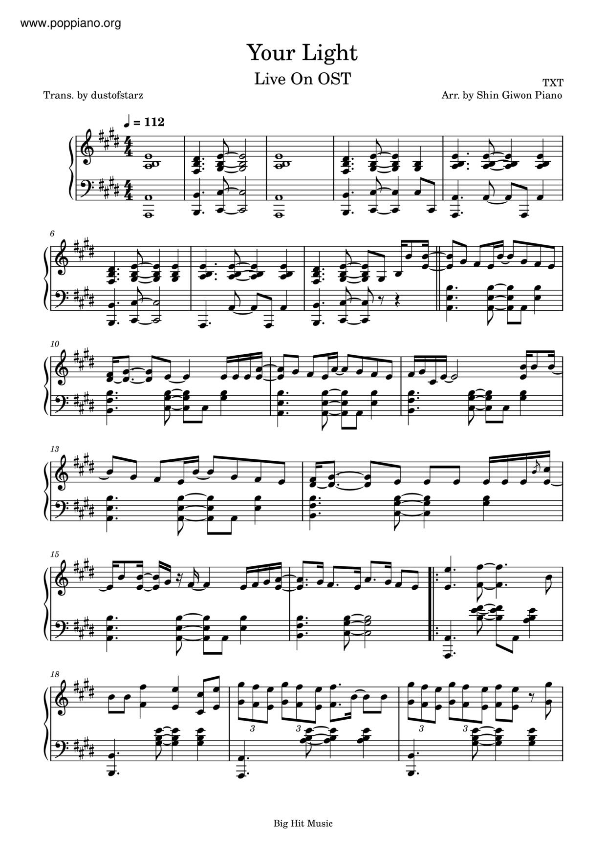 TXT-Your Light Sheet Music pdf, (トゥモローバイトゥギャザー) - Free Score Download ★
