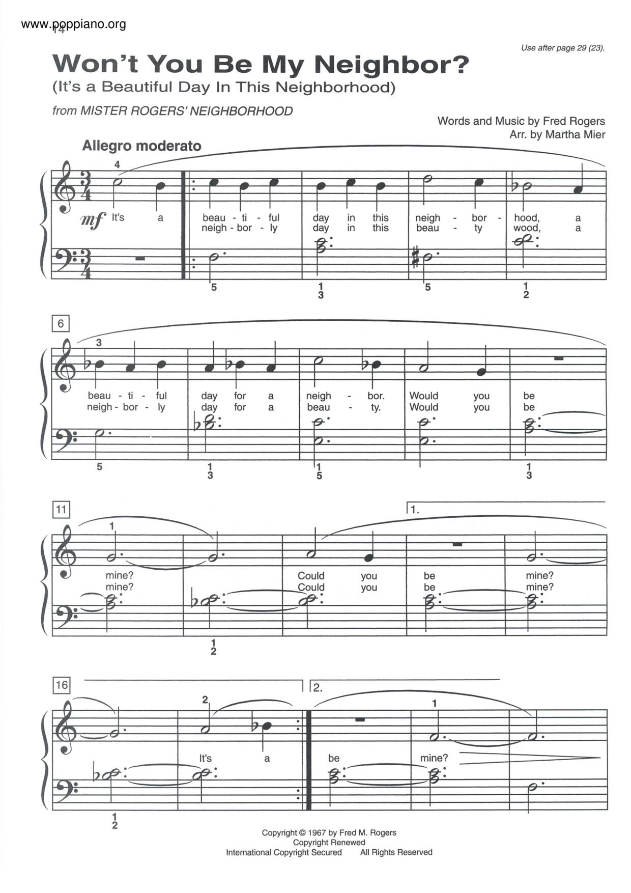 Johnny Costa-Won't You Be My Neighbor? Sheet Music pdf, - Free Score ...