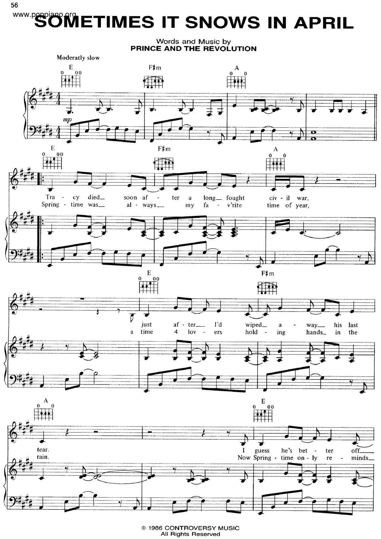 Prince-Sometimes It Snows In April Sheet Music pdf, - Free Score Download ★