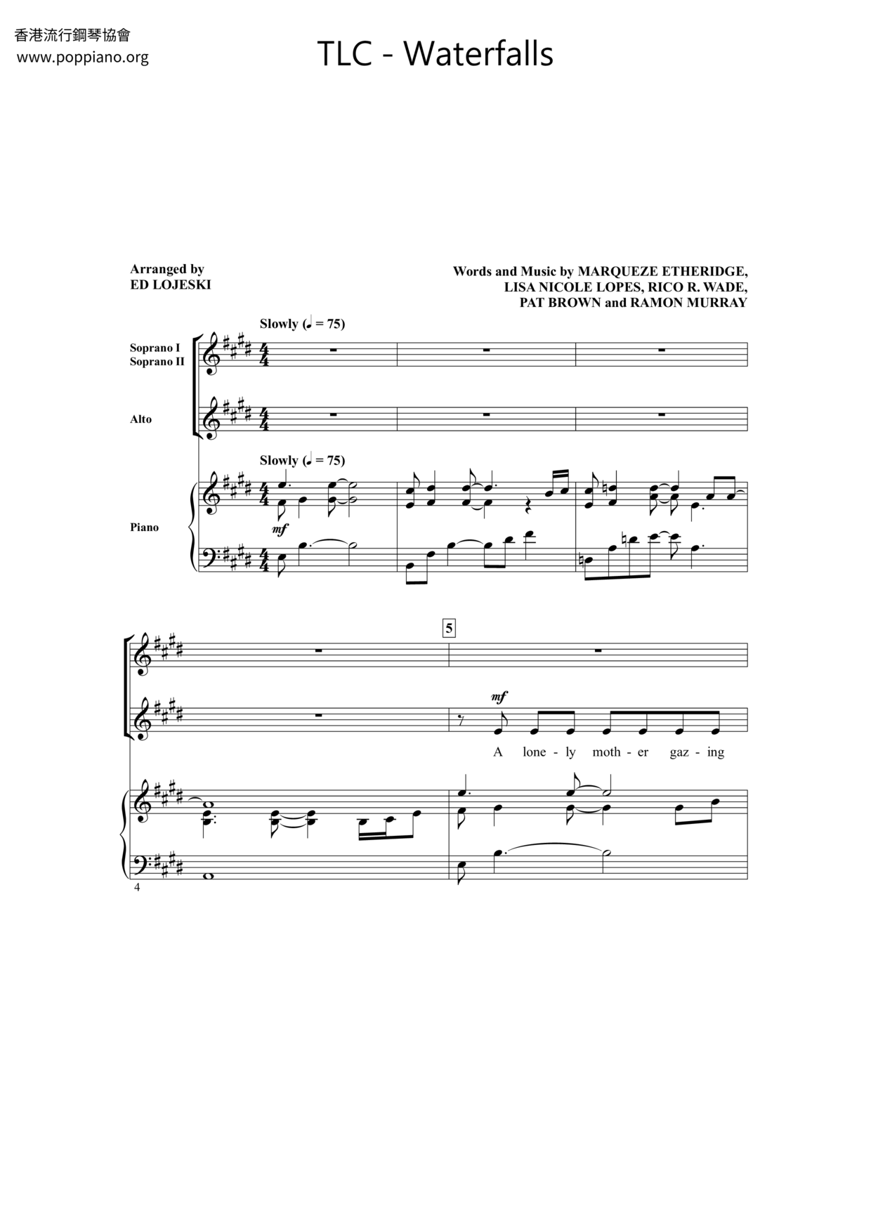 TLC-Waterfalls Sheet Music pdf, - Free Score Download ★