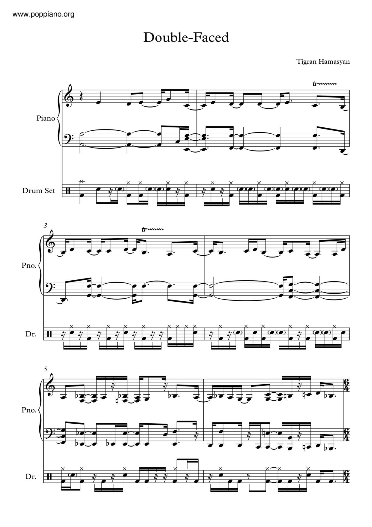 Tigran Hamasyan-Double-Faced Sheet Music pdf, - Free Score Download ★