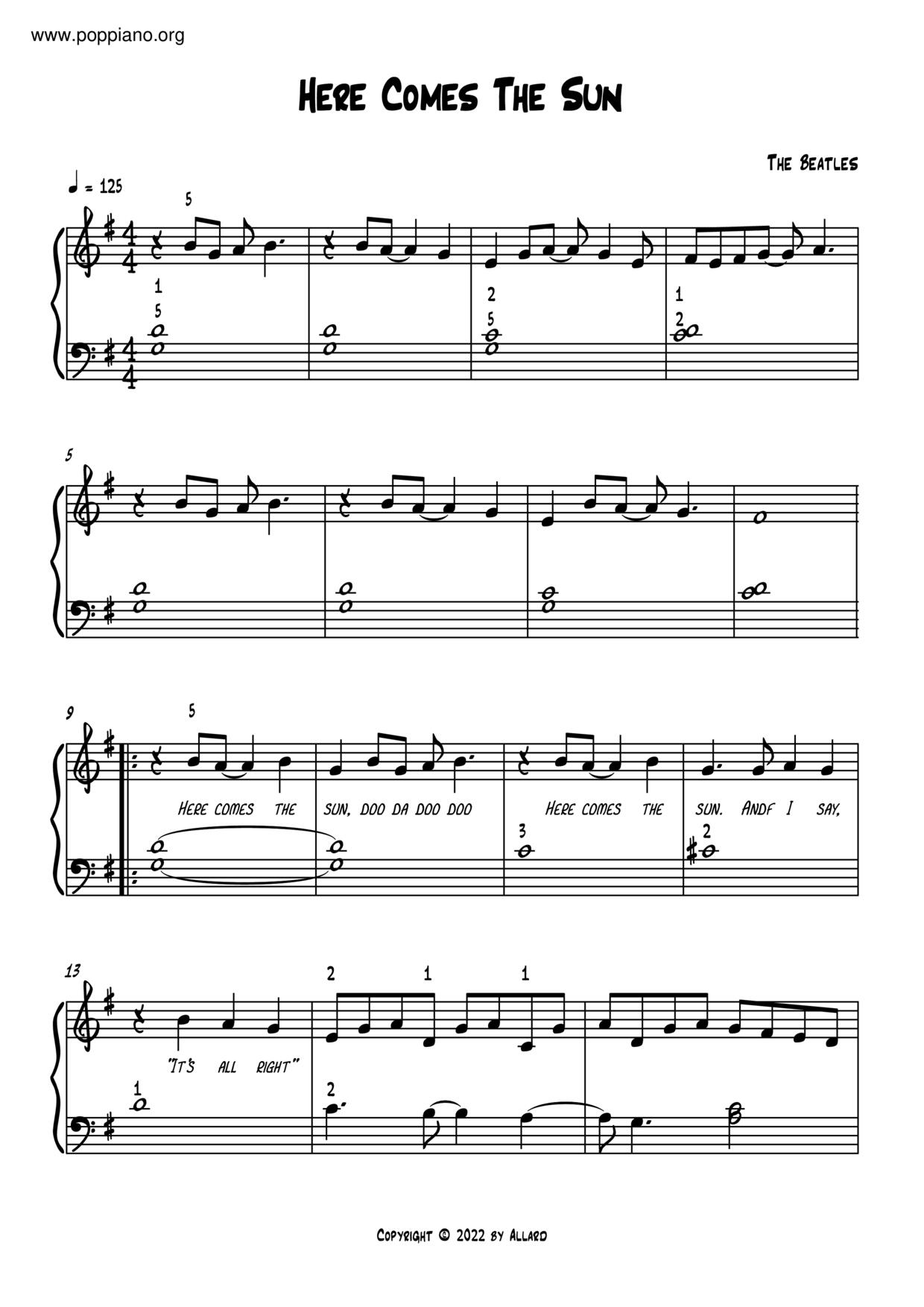 The Beatles-Here Comes The Sun Sheet Music pdf, - Free Score Download ★