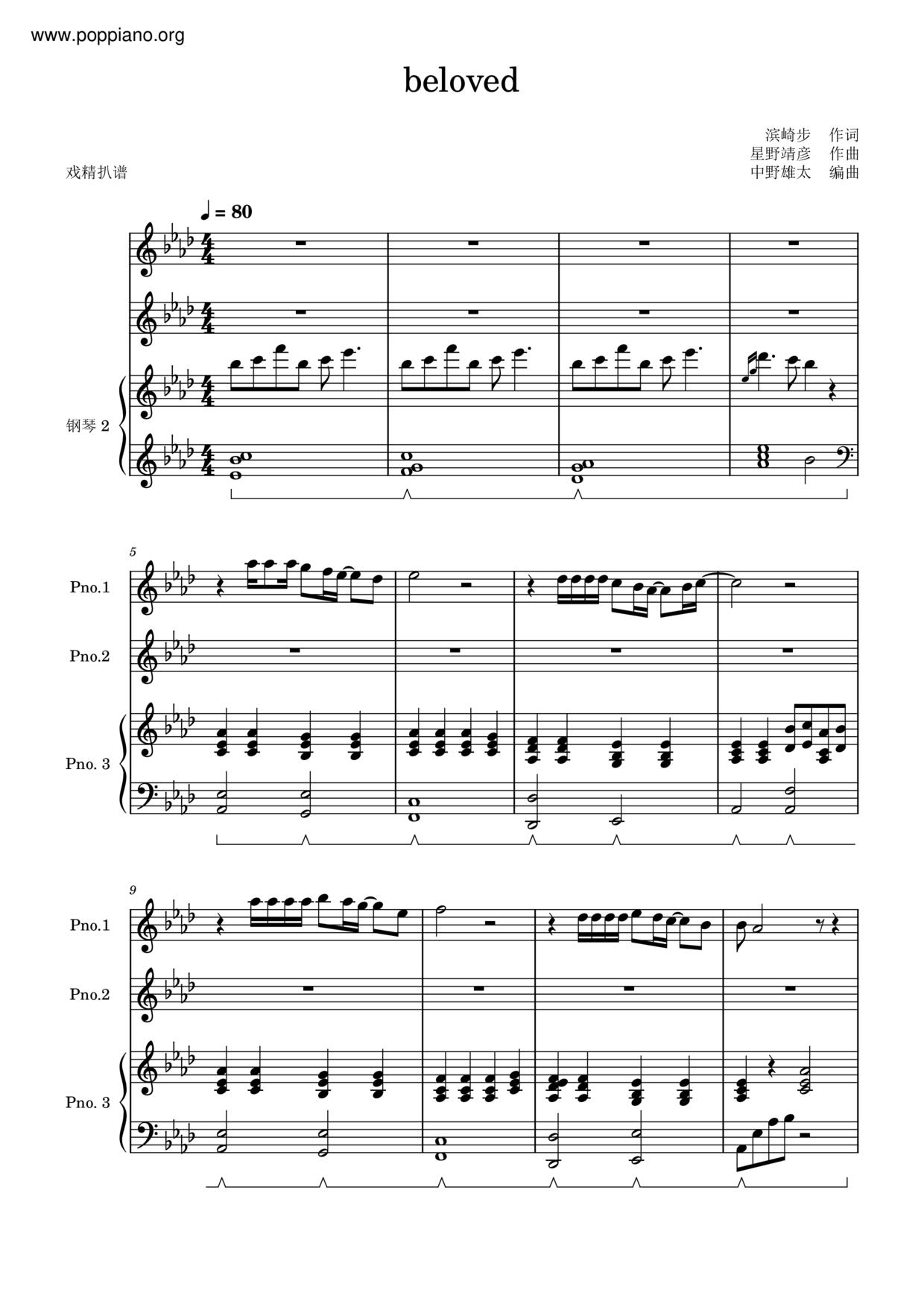 Hamasaki Ayumi-Beloved Sheet Music pdf, (浜崎あゆみ) - Free Score Download ★