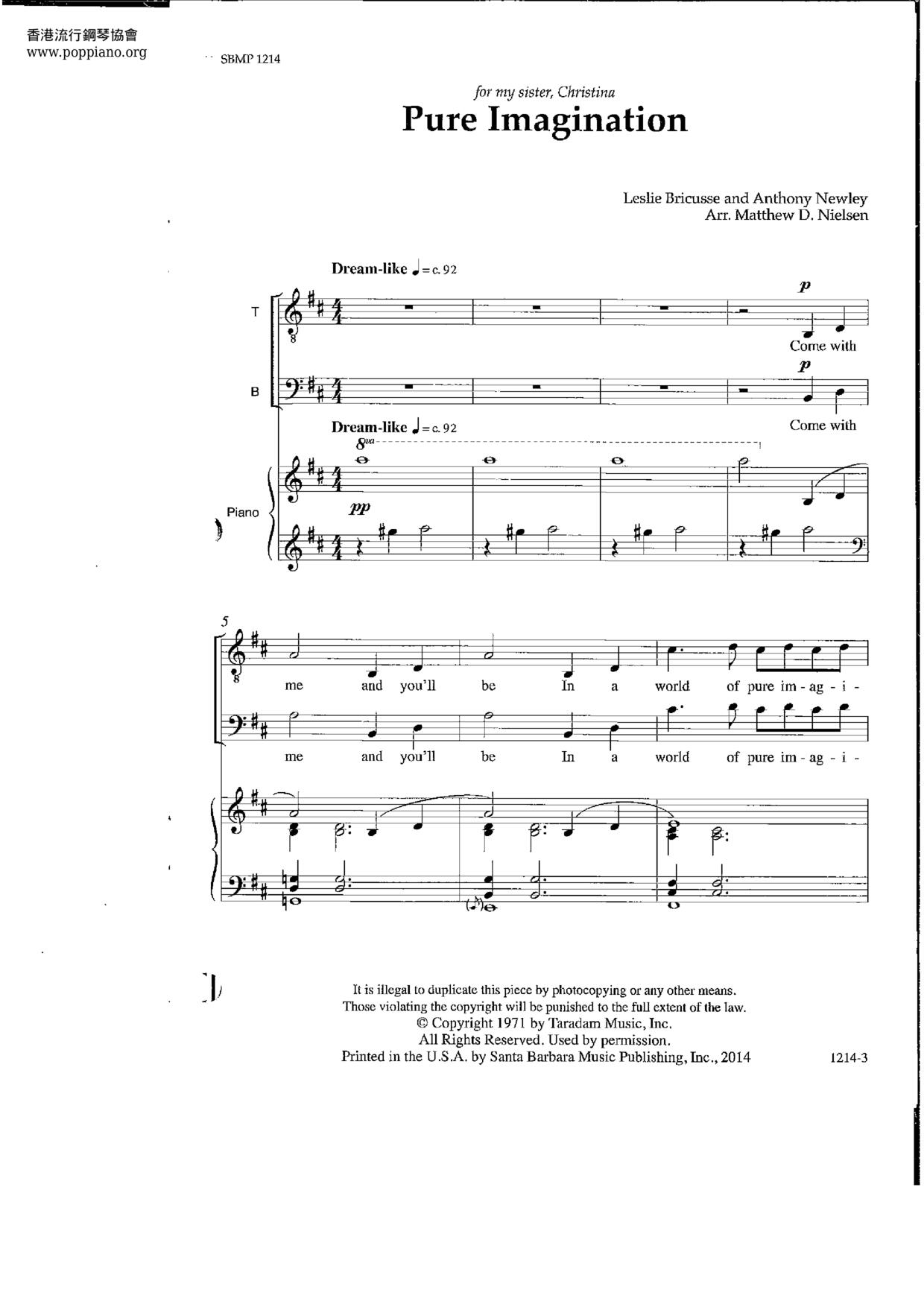 Leslie Bricusse And Anthony Newley-Pure Imagination Sheet Music pdf, - Free Score Download ★