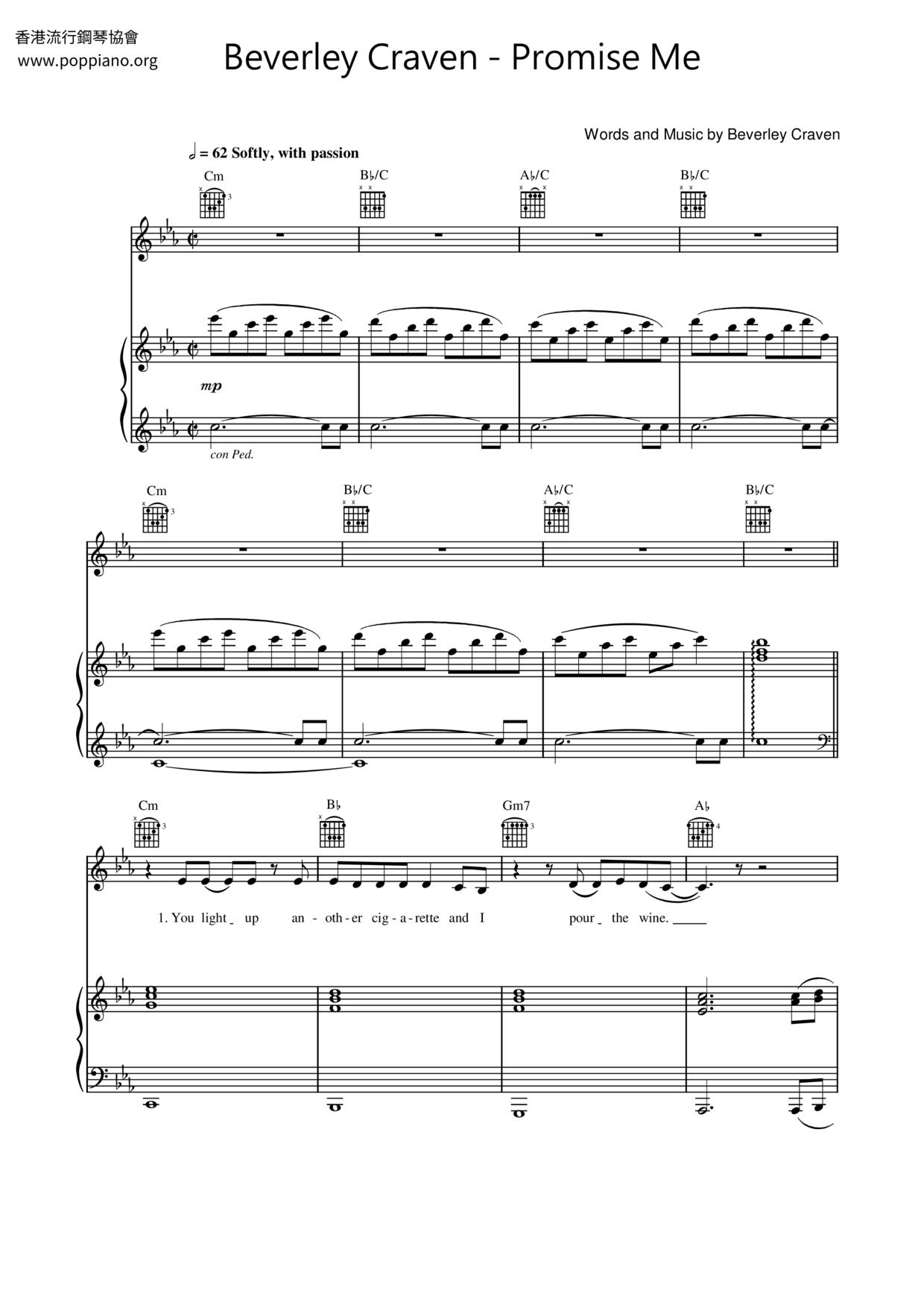 Beverley Craven-Promise Me Sheet Music pdf, - Free Score Download ★