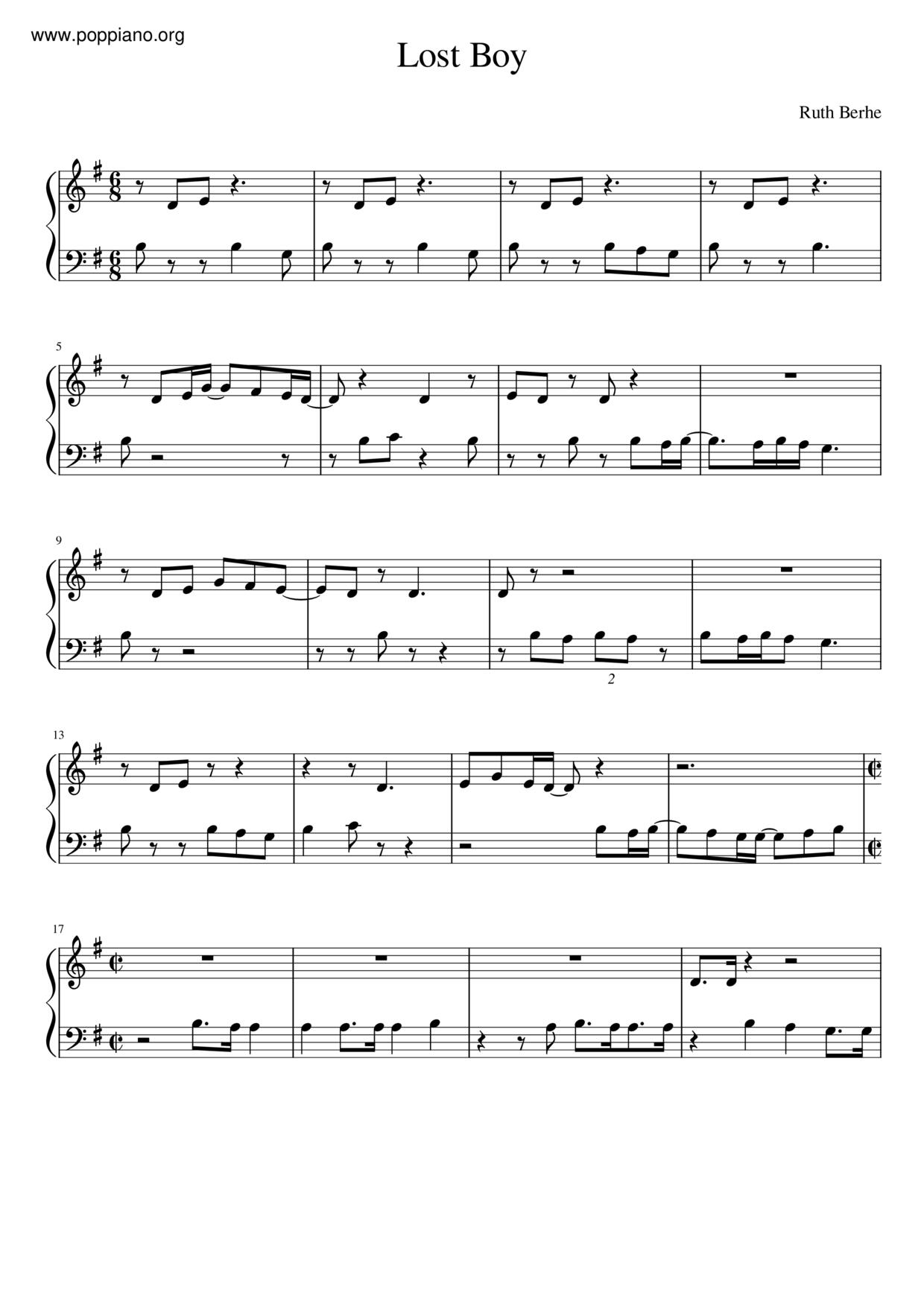 Ruth B.-Lost Boy Sheet Music pdf, - Free Score Download ★