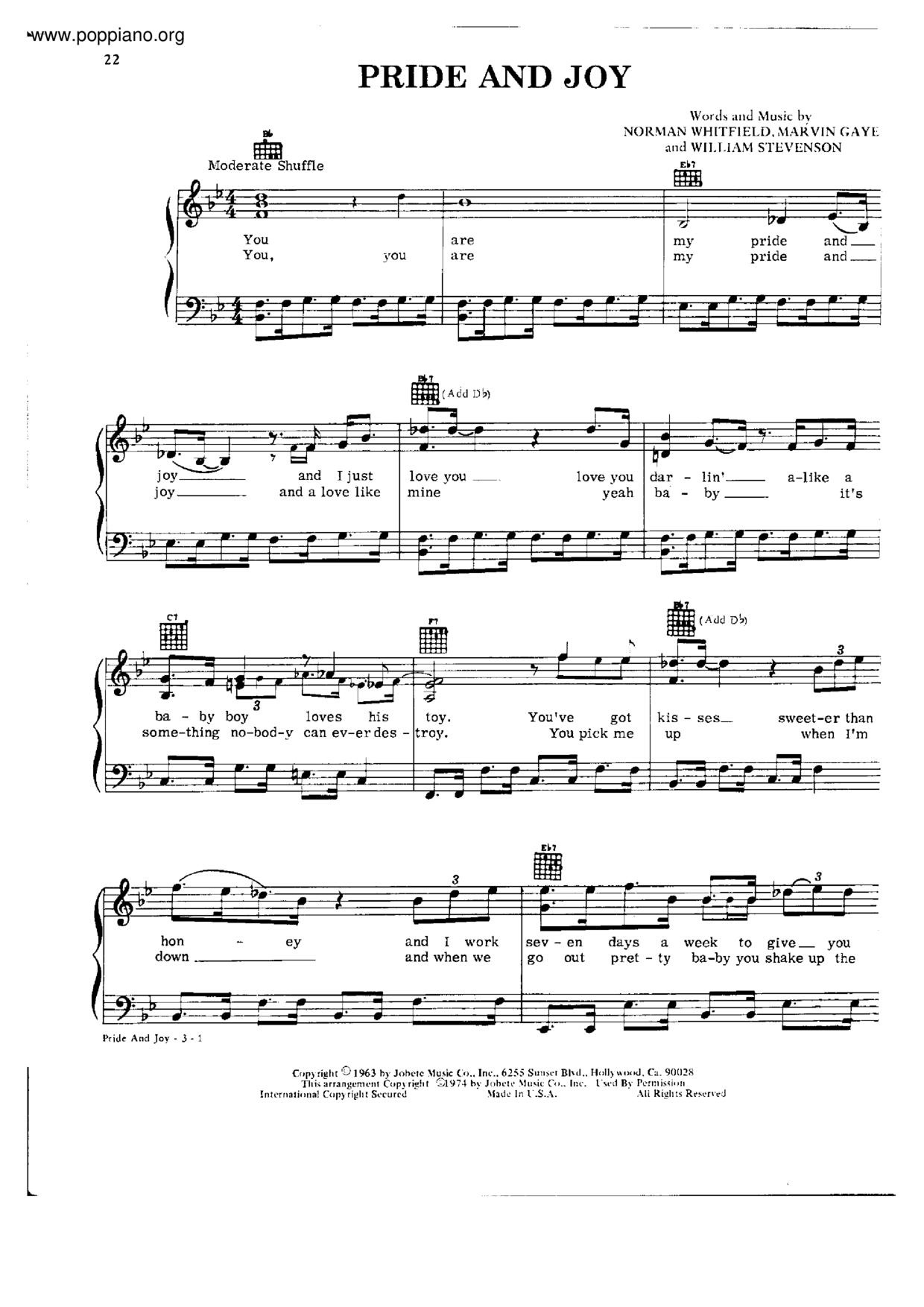Marvin Gaye-Pride And Joy Sheet Music pdf, - Free Score Download ★