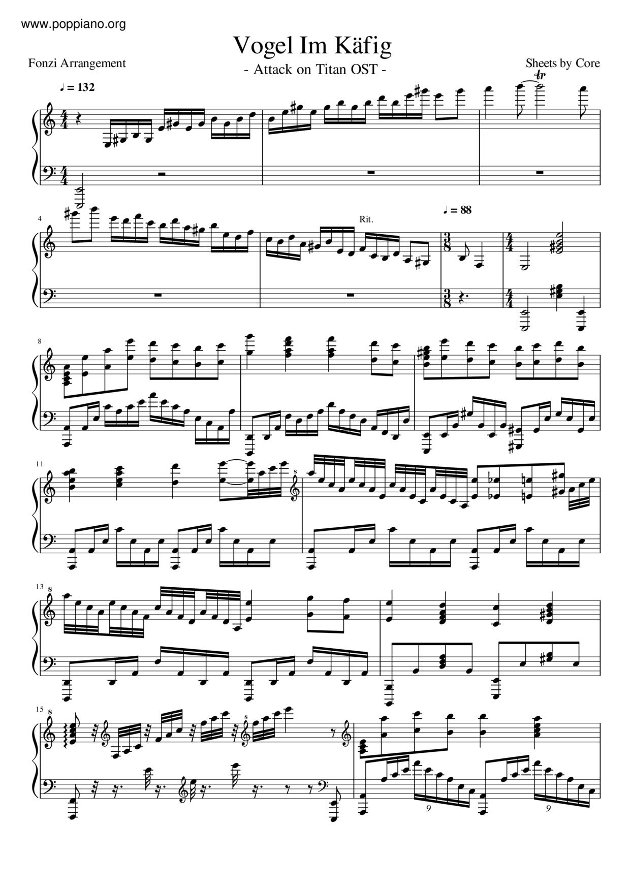 Attack on Titan-Vogel Im Kafig Sheet Music pdf, - Free Score Download ★