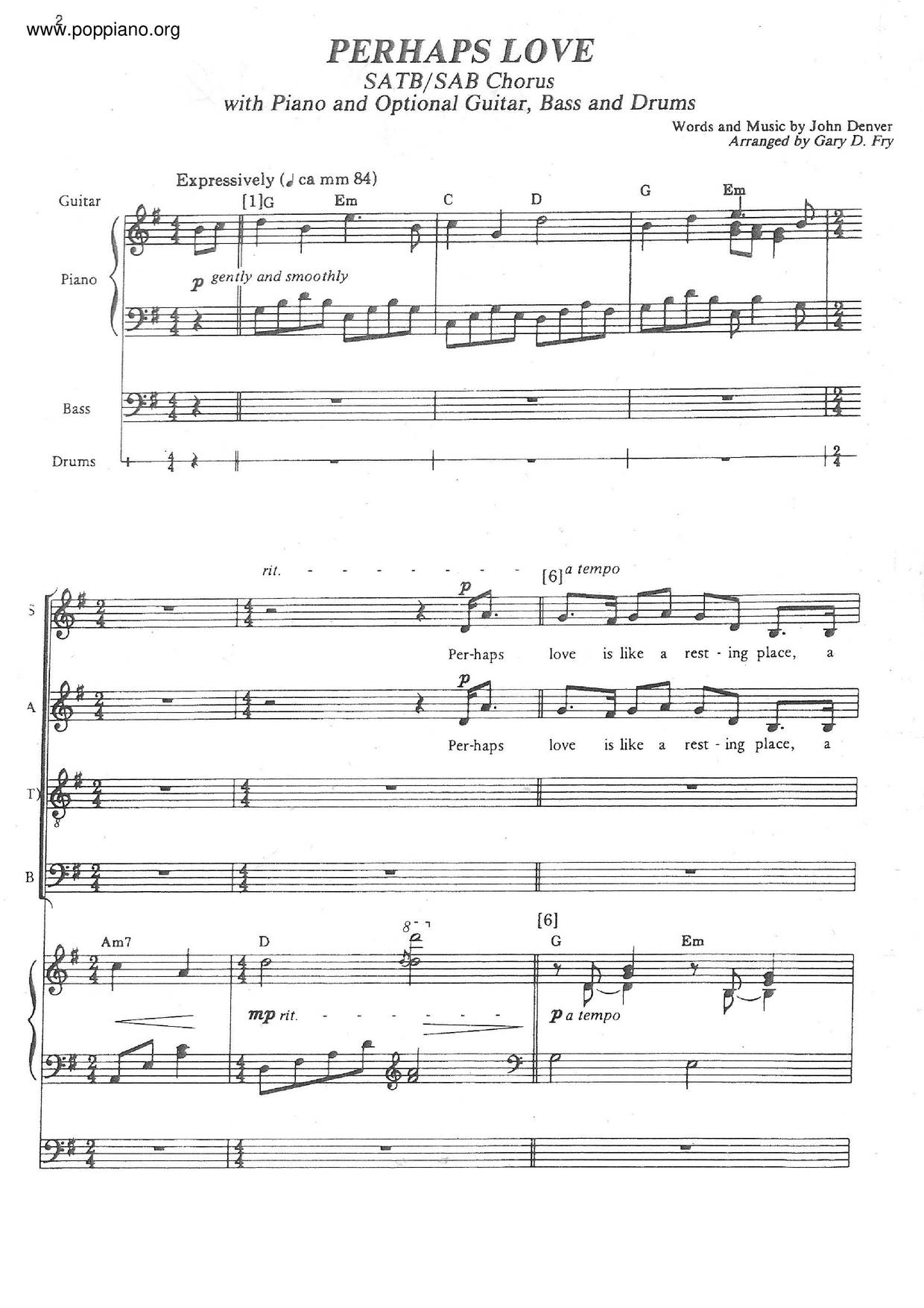 John Denver, Placido Domingo-Perhaps Love 琴譜pdf-香港流行鋼琴協會琴譜下載 ★