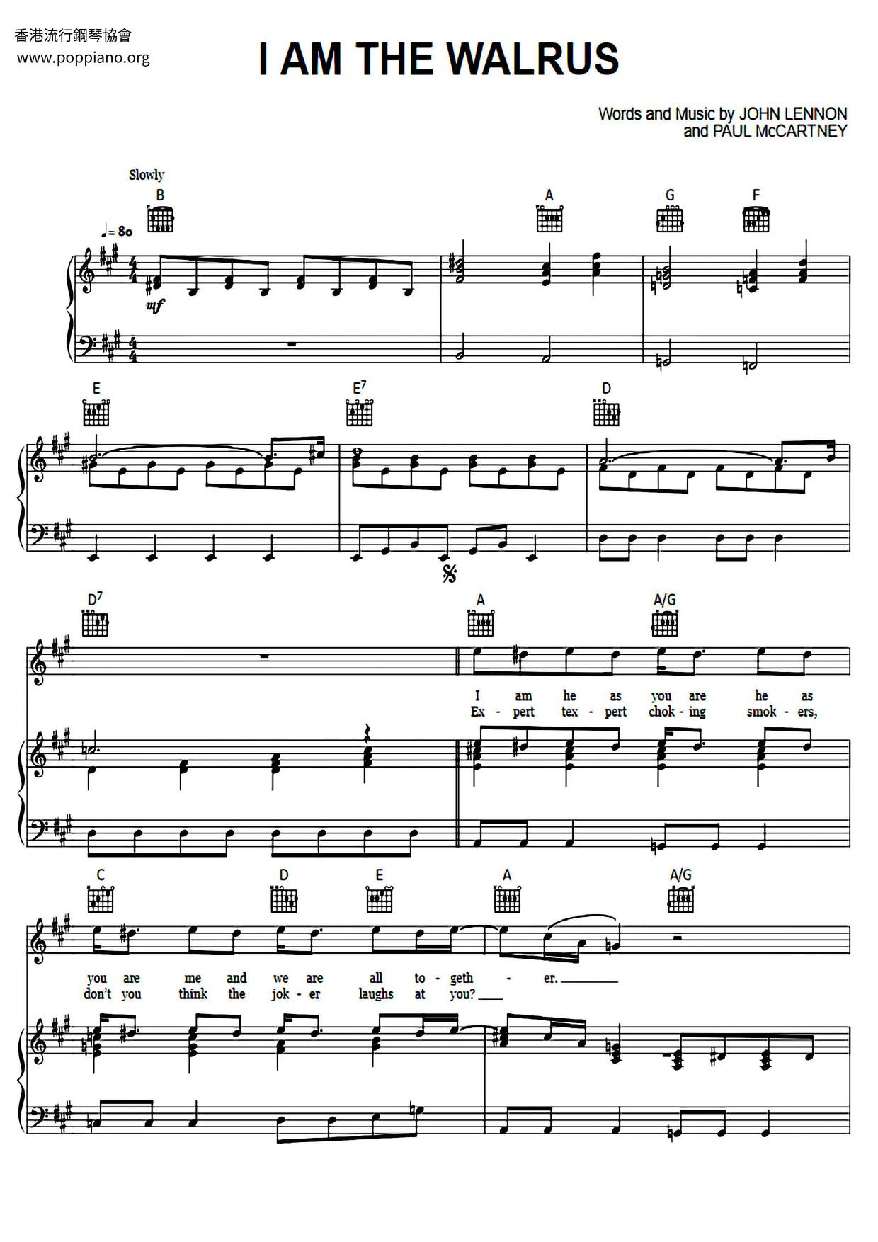 The Beatles-I Am The Walrus 琴譜pdf-香港流行鋼琴協會琴譜下載 ★