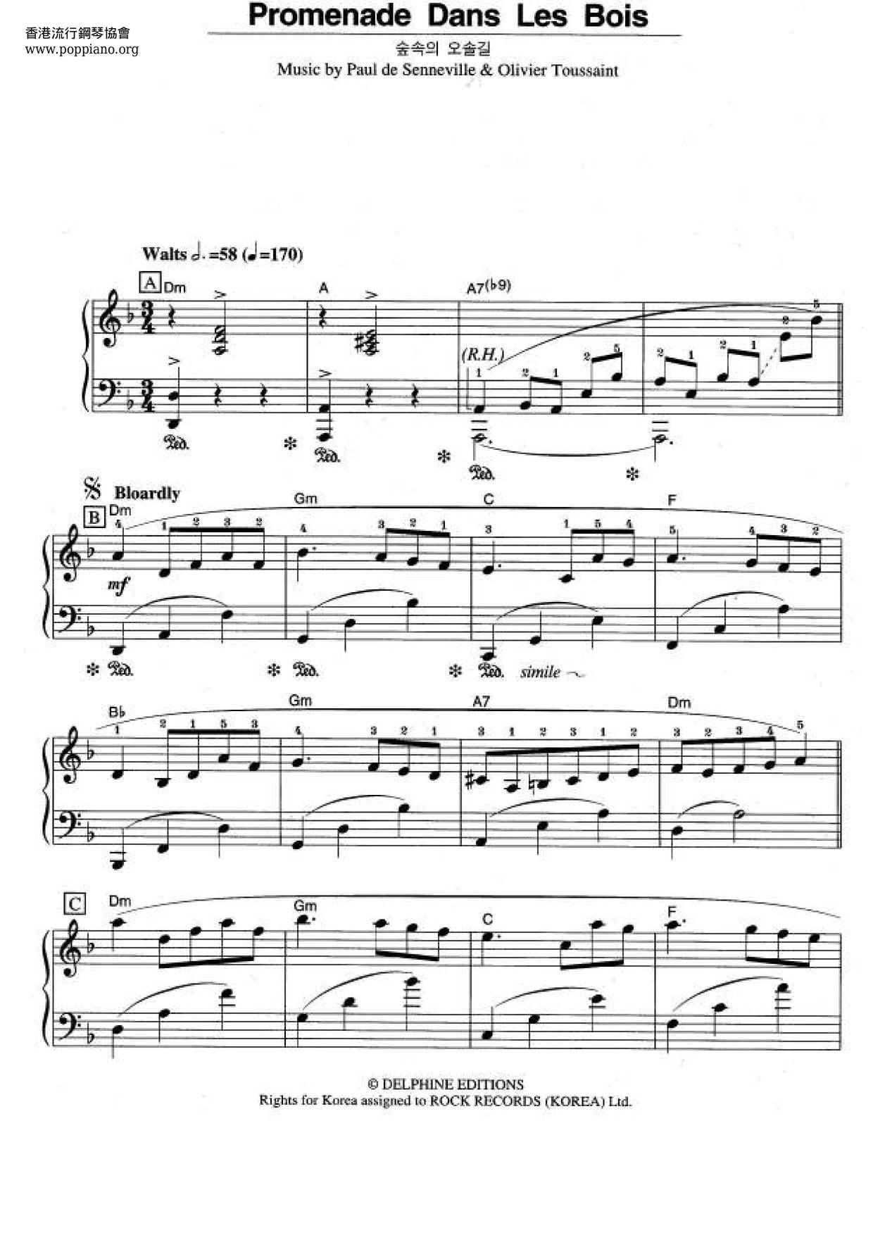 Richard Clayderman-Promenade Dans Les Bois 琴譜pdf (リチャード・クレイダーマン)-香港流行鋼琴 ...