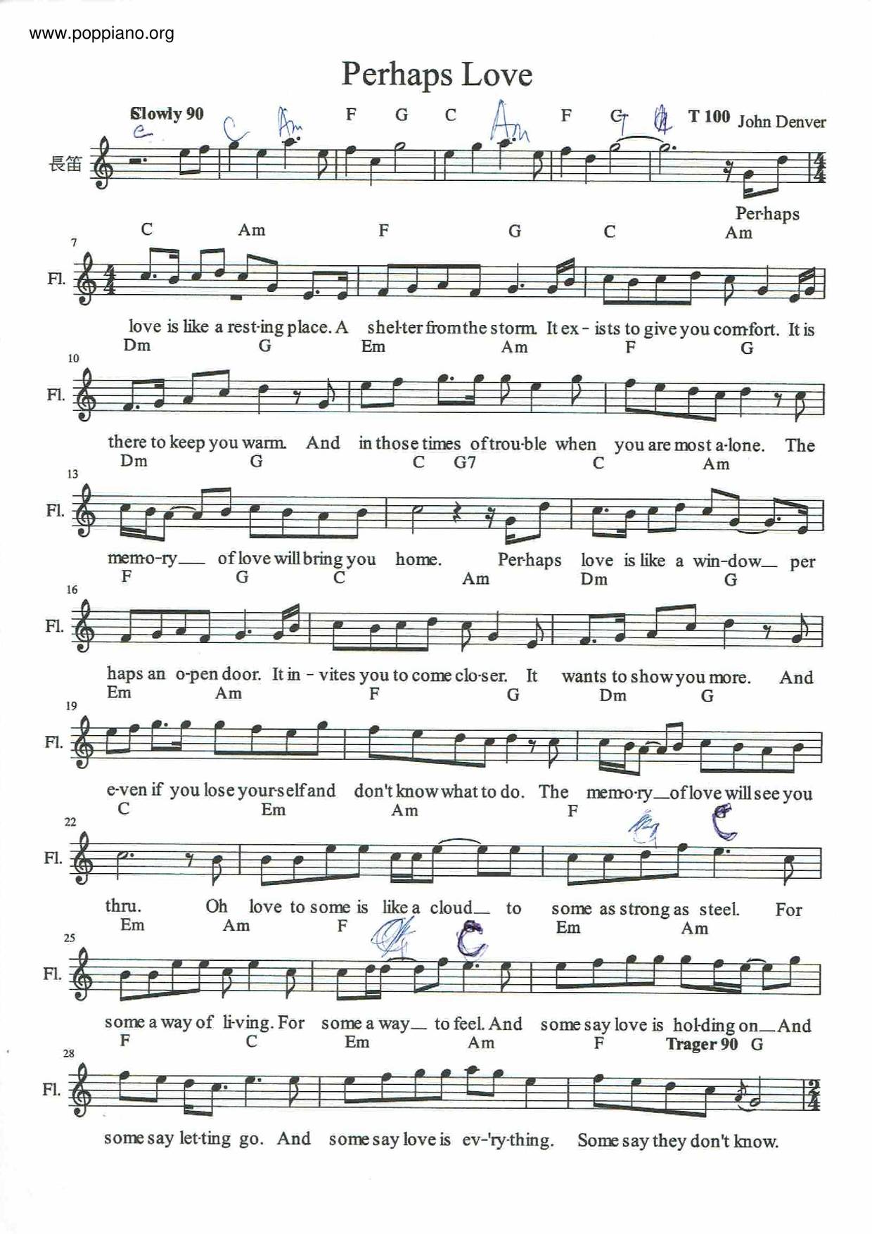 John Denver, Placido Domingo-Perhaps Love 小提琴譜pdf-香港流行鋼琴協會琴譜下載 ★