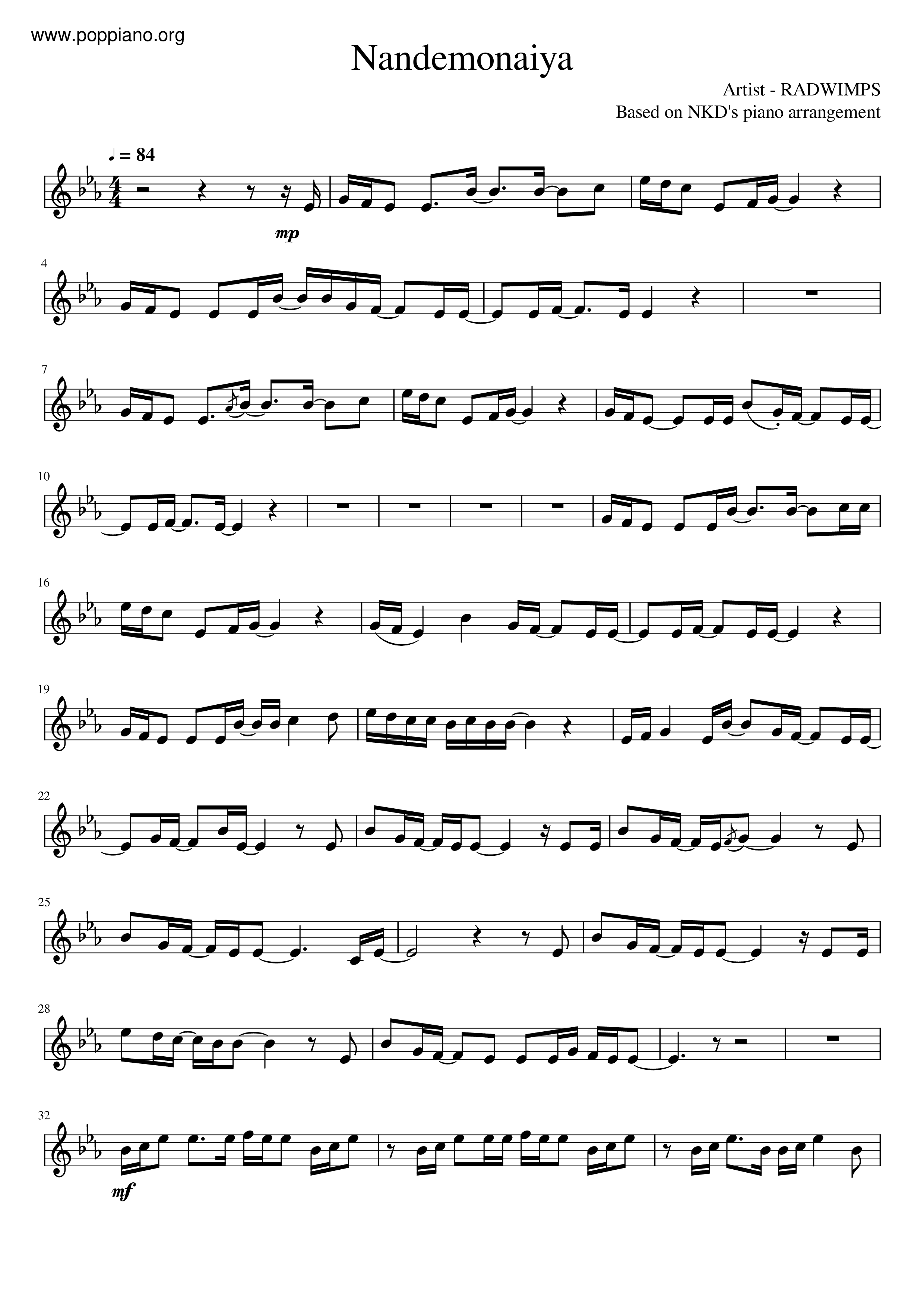 RADWIMPS-你的名字 - Nandemonaiya 色士風譜pdf-君の名は。 - Nandemonaiya 楽譜 (ラッドウインプス)-香港流行鋼琴協會琴譜下載 ★