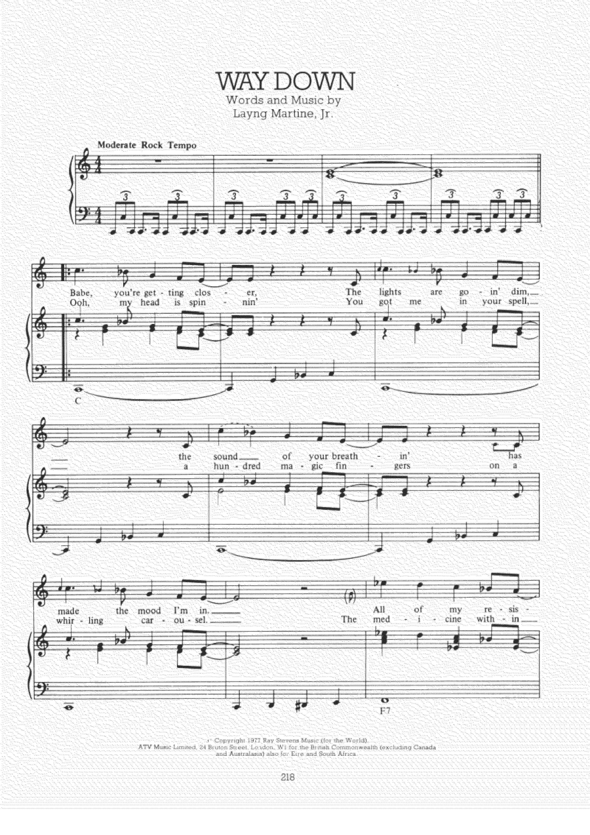 Elvis Presley-Way Down 琴譜pdf-香港流行鋼琴協會琴譜下載 ★