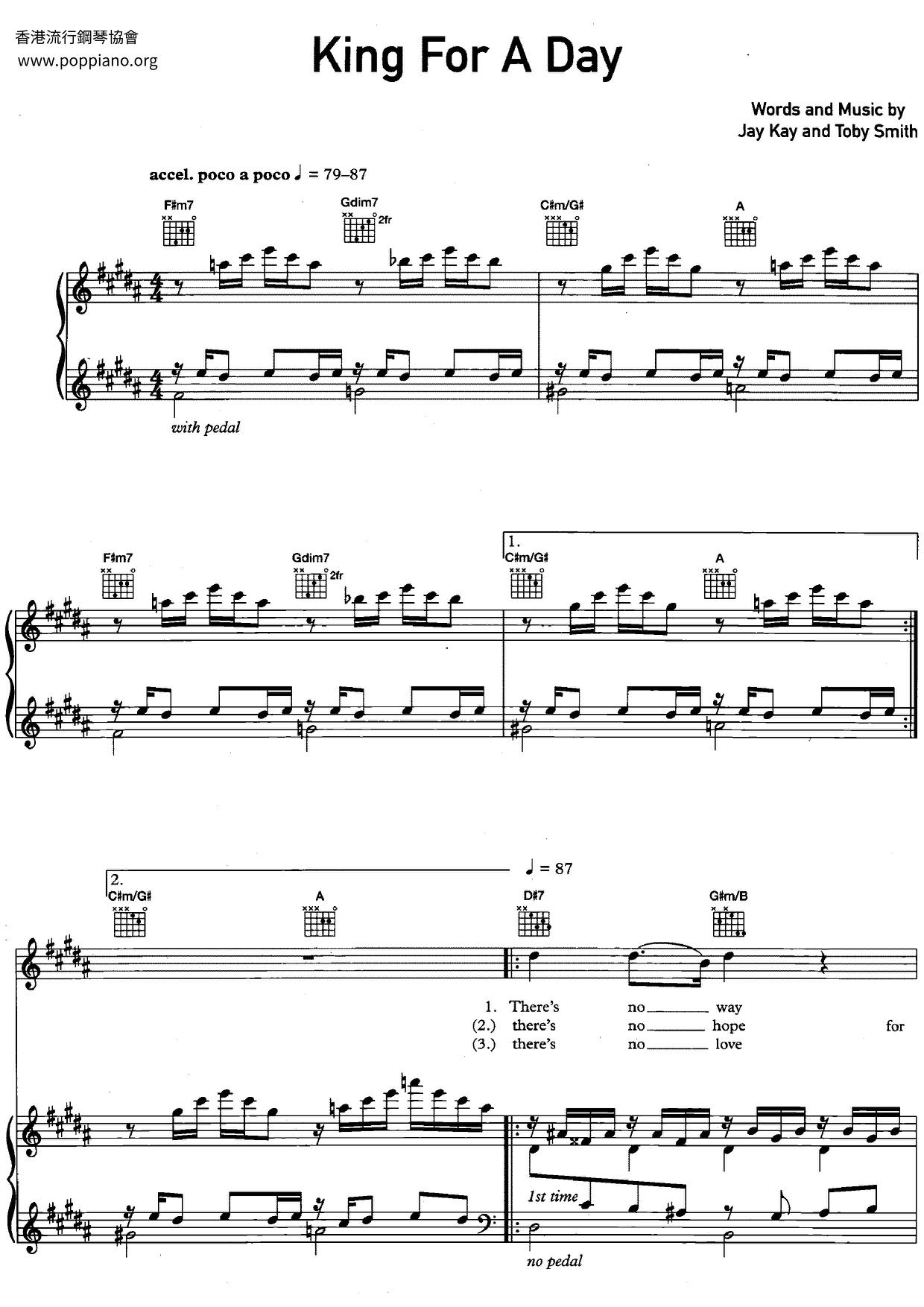 Jamiroquai-King For A Day 琴譜pdf-香港流行鋼琴協會琴譜下載 ★