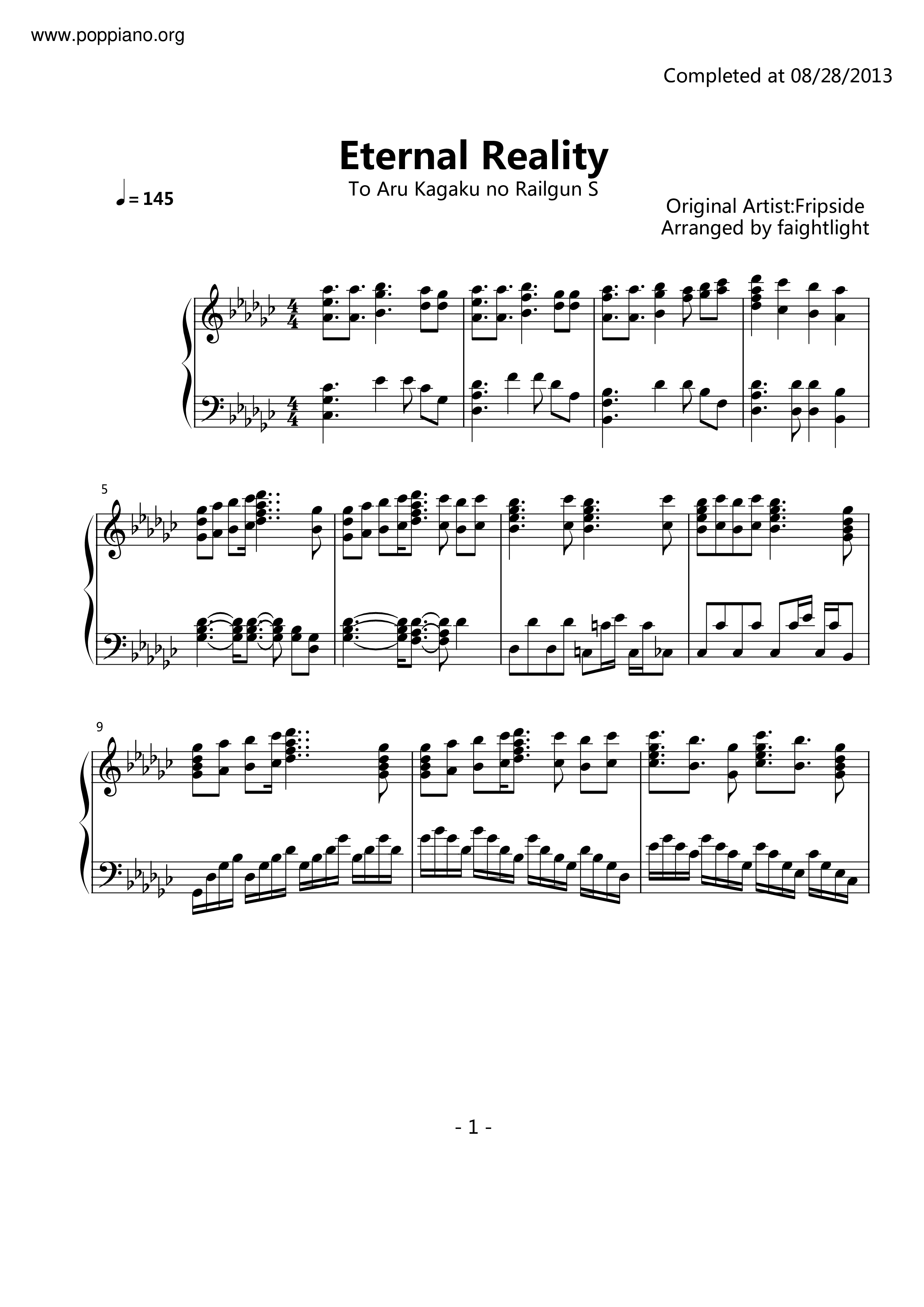 FripSide-Eternal Reality 琴譜pdf (フリップサイド)-香港流行鋼琴協會琴譜下載 ★