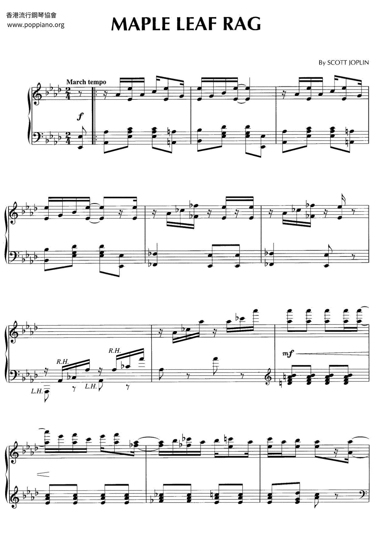 Scott Joplin-Maple Leaf Rag 琴譜pdf-香港流行鋼琴協會琴譜下載 ★