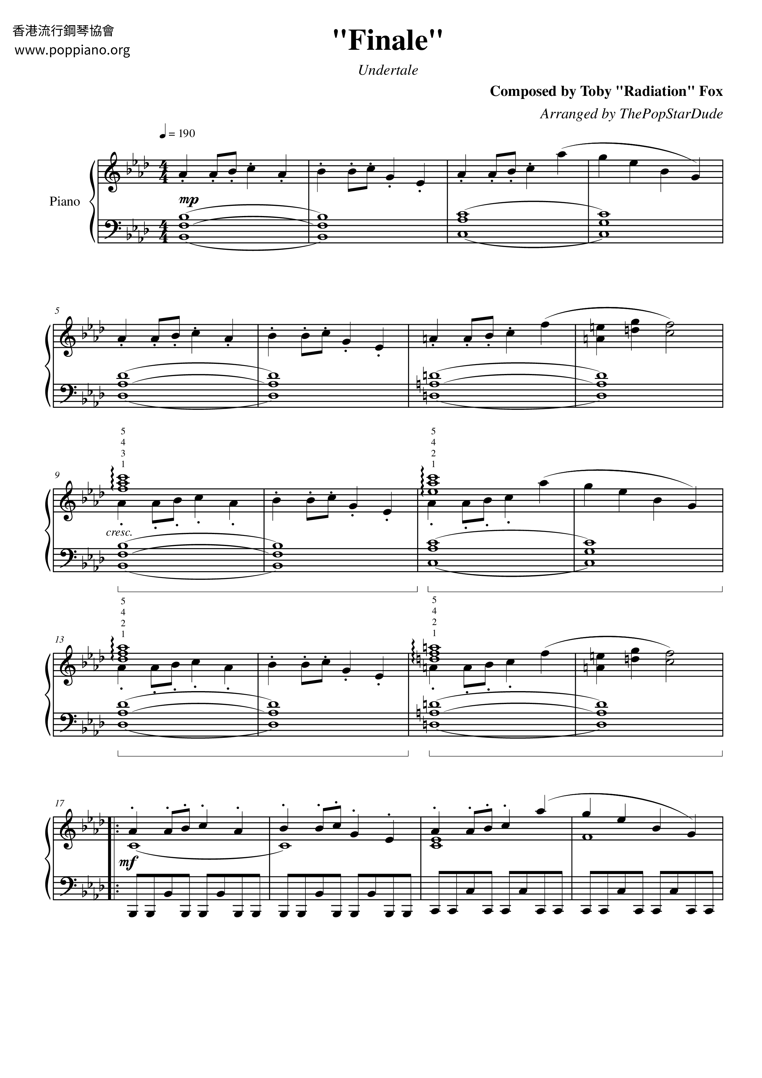 Toby Fox-Undertale - Finale 琴譜pdf-香港流行鋼琴協會琴譜下載 ★