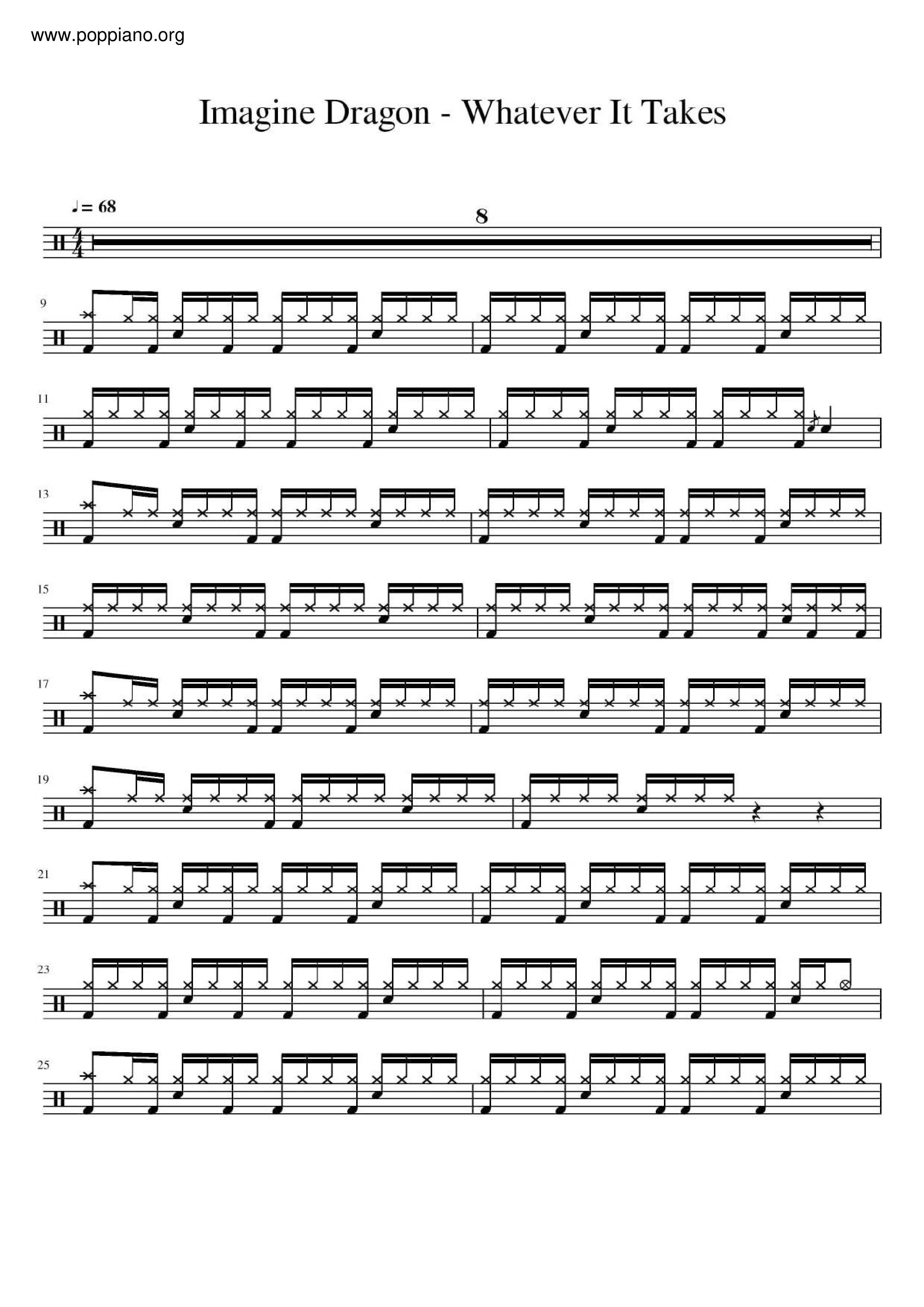 Imagine Dragons-Whatever It Takes 鼓譜pdf-香港流行鋼琴協會琴譜下載 ★
