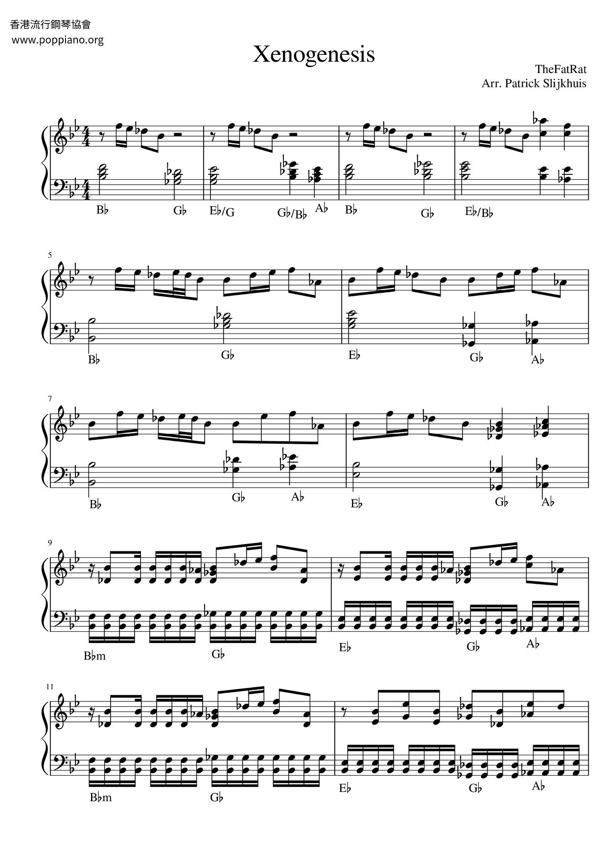 TheFatRat-Xenogenesis 琴譜pdf-香港流行鋼琴協會琴譜下載 ★