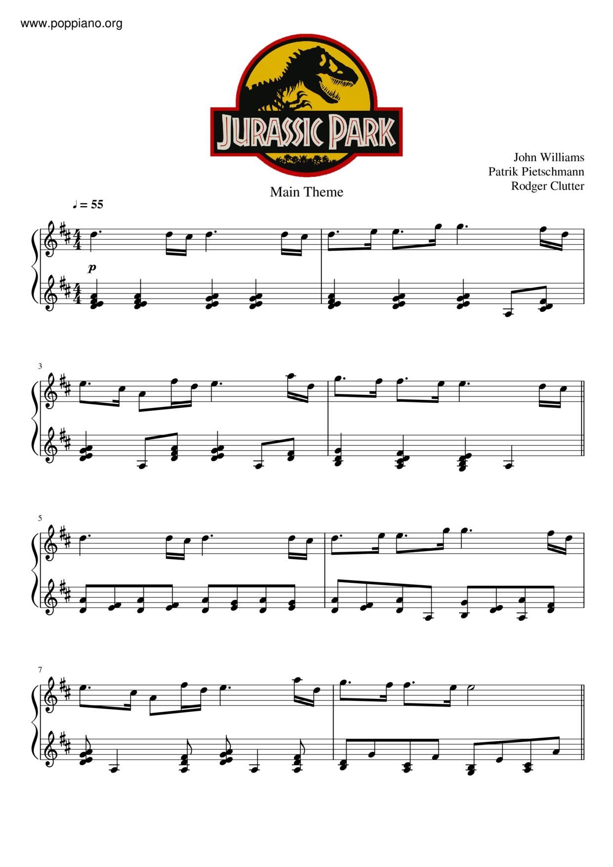 John Williams-Jurassic Park Theme 琴譜pdf-香港流行鋼琴協會琴譜下載 ★