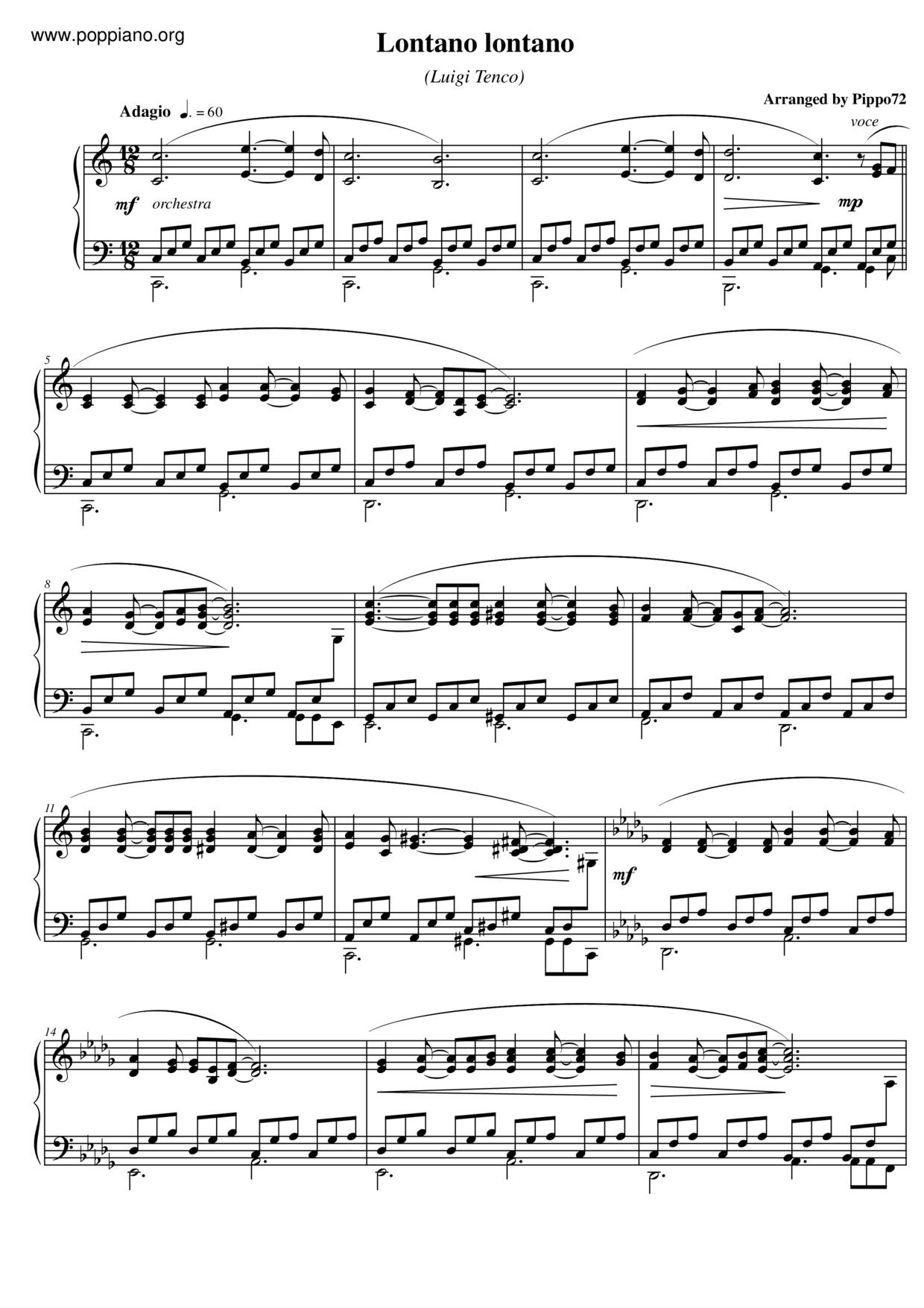 Luigi Tenco-Lontano, lontano 琴譜pdf-香港流行鋼琴協會琴譜下載 ★