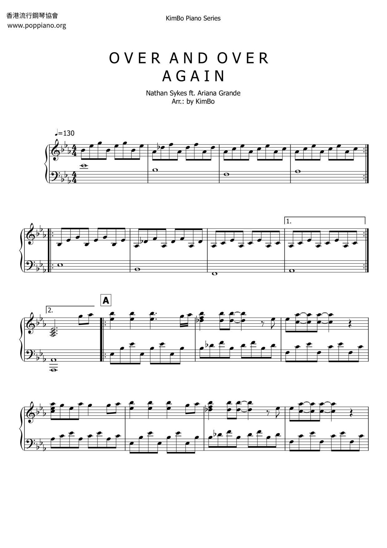 Nathan Sykes-Over And Over Again 琴譜pdf-香港流行鋼琴協會琴譜下載 ★