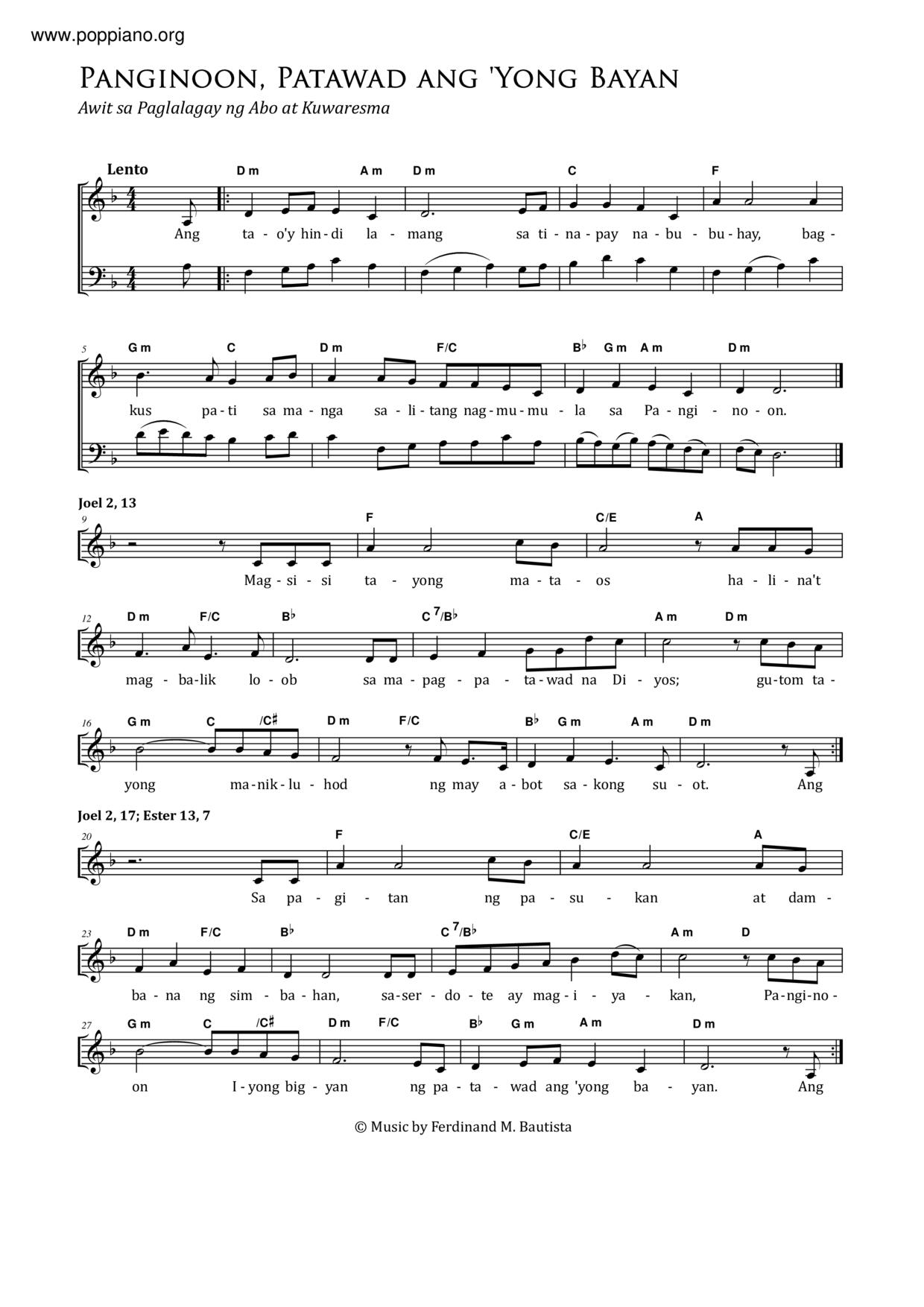 ★ 詩歌-Panginoon, Patawad ang Iyong Bayan 琴譜pdf-香港流行鋼琴協會琴譜下載 ★