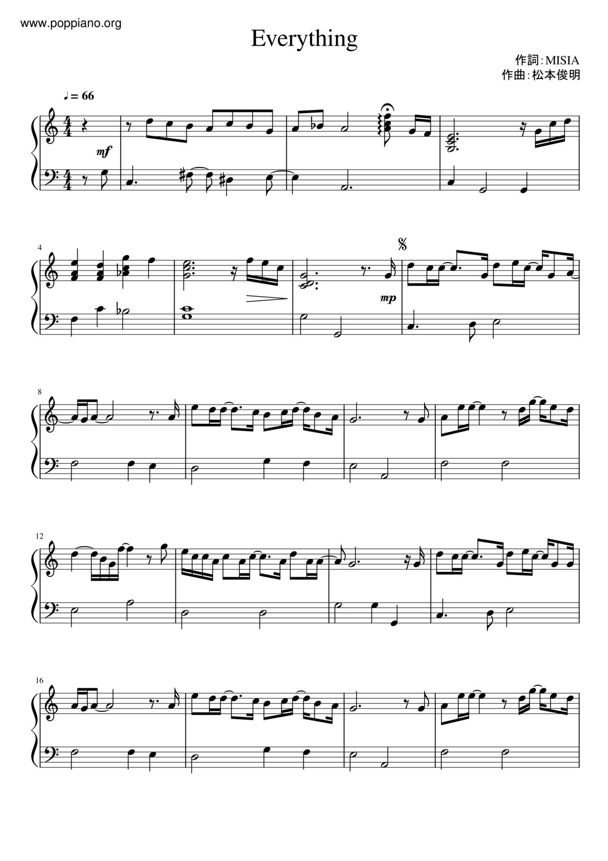 MISIA-Everything 琴譜pdf (ミーシャ)-香港流行鋼琴協會琴譜下載 ★