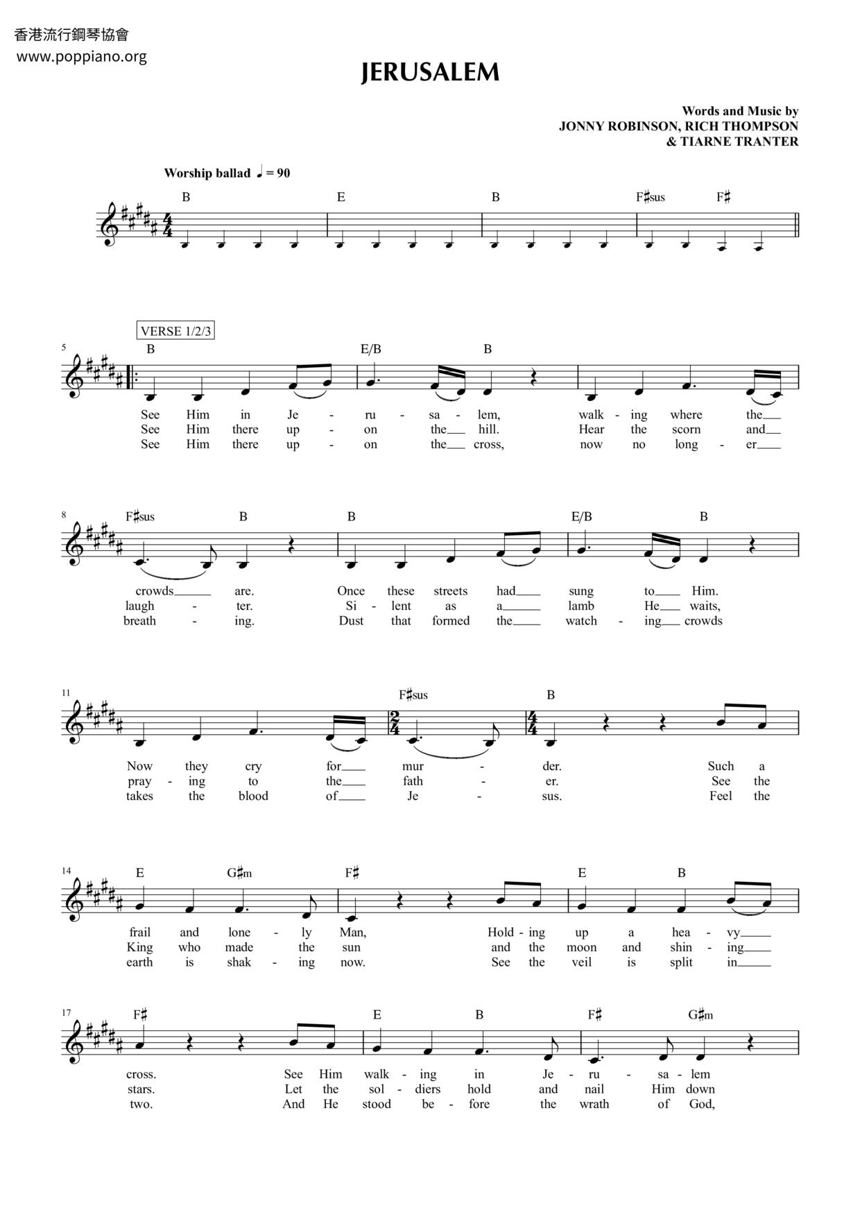 ★ 詩歌-Jerusalem 琴譜pdf-香港流行鋼琴協會琴譜下載 ★