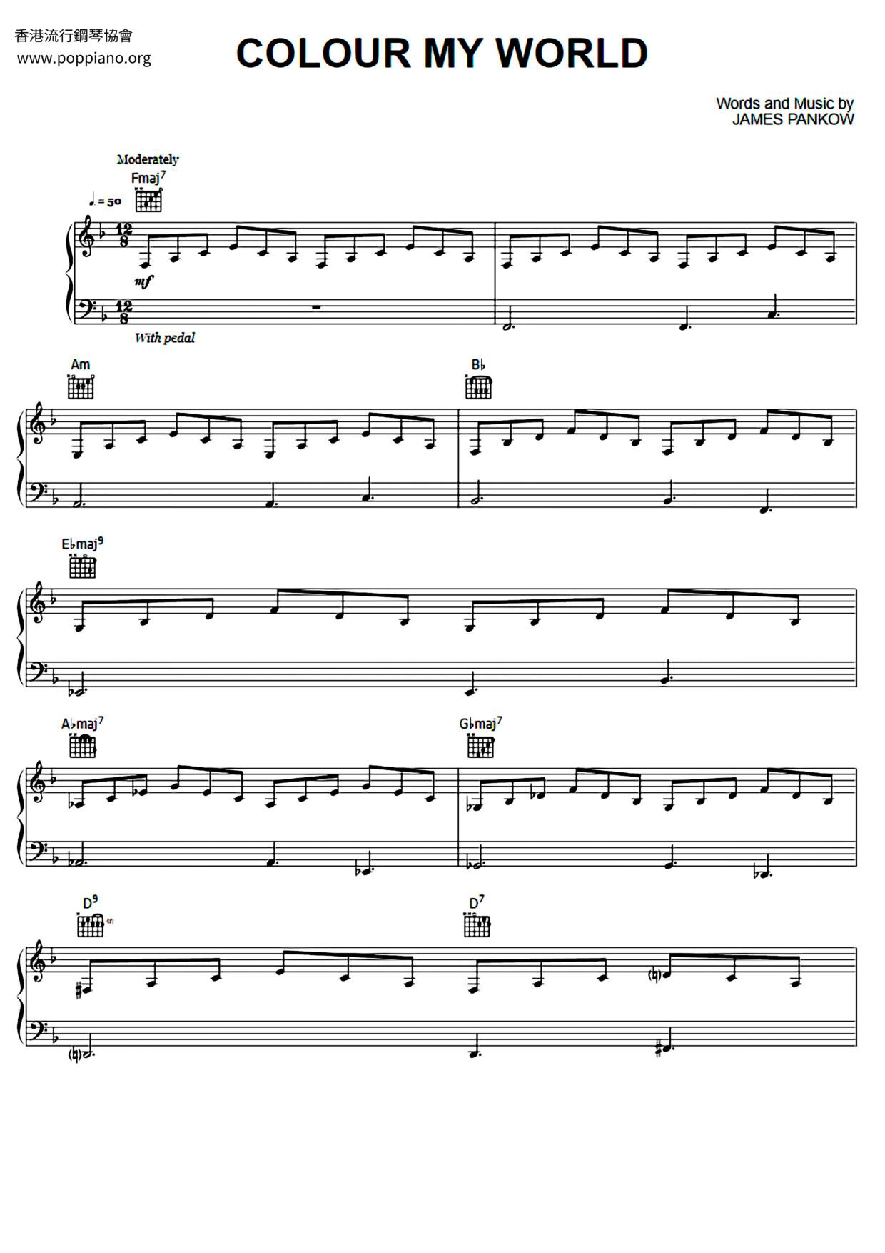 Chicago-Colour My World 琴譜pdf-香港流行鋼琴協會琴譜下載 ★