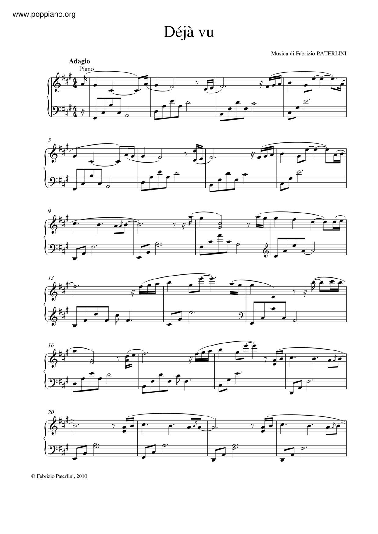 Fabrizio Paterlini-Déjà vu 琴譜pdf-香港流行鋼琴協會琴譜下載 ★