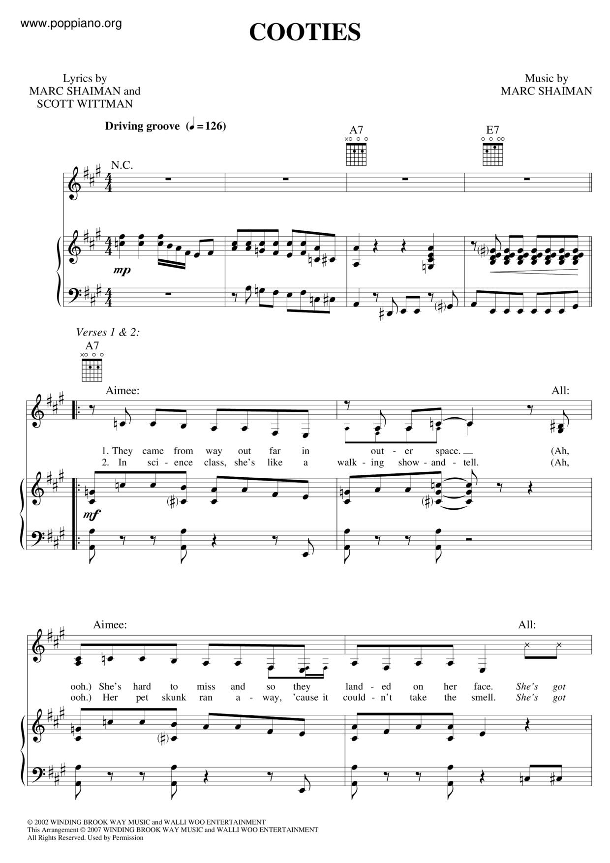 Hairspray-Cooties 琴譜pdf-香港流行鋼琴協會琴譜下載 ★