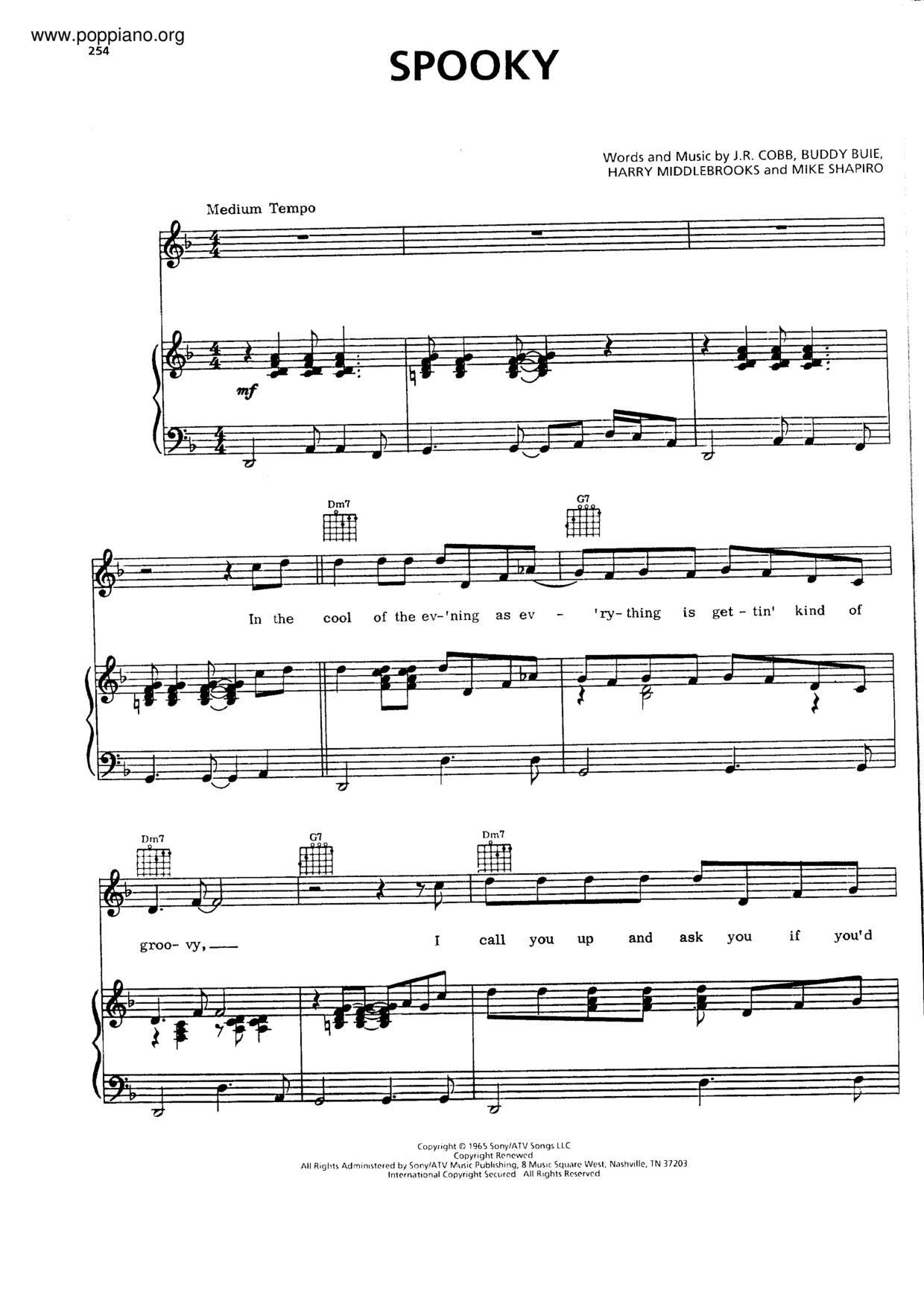 Dusty Springfield-Spooky 琴譜pdf-香港流行鋼琴協會琴譜下載 ★