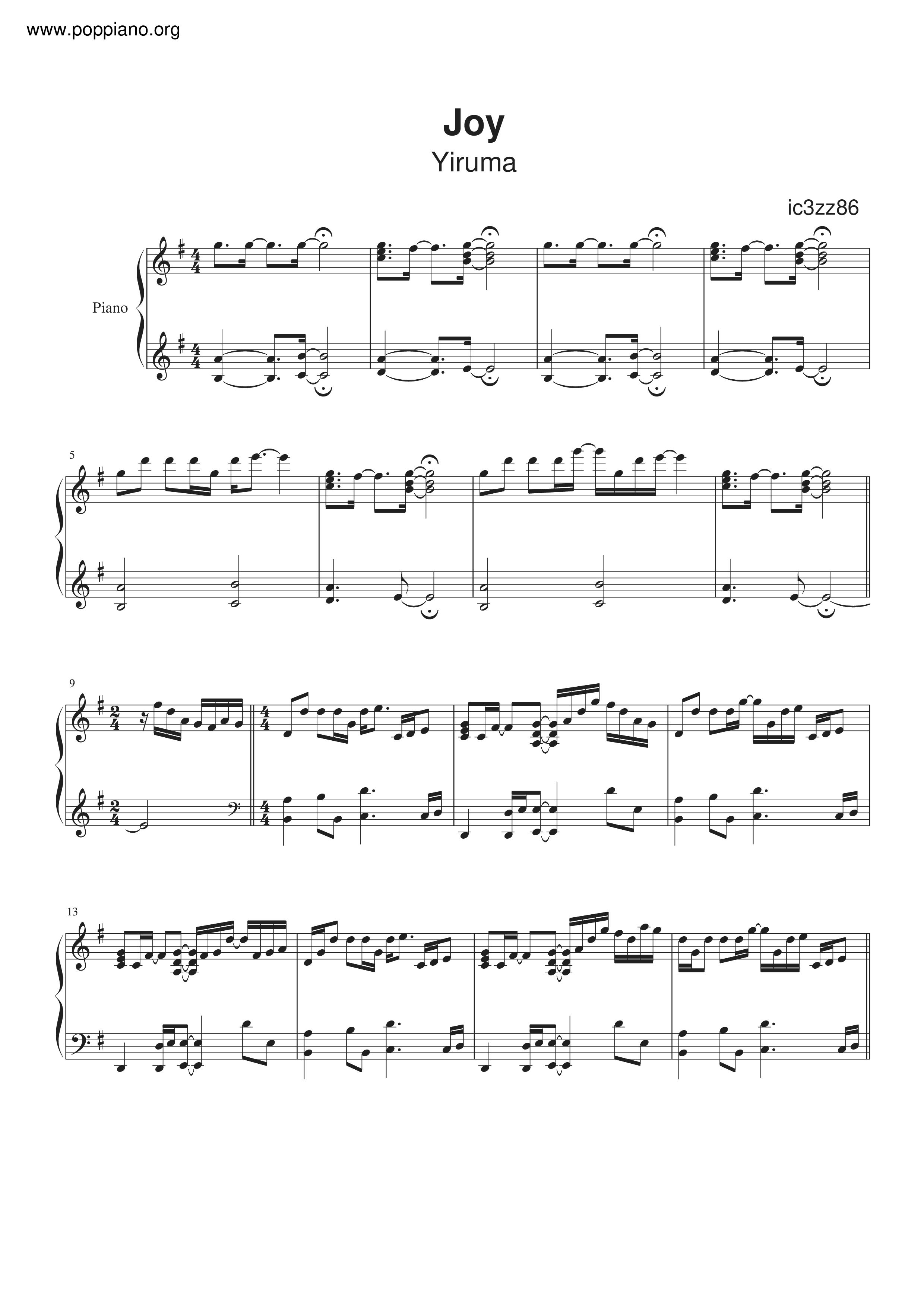 ★Yiruma - Joy ピアノ譜pdf- 香港ポップピアノ協会 無料PDF楽譜ダウンロード gakufu