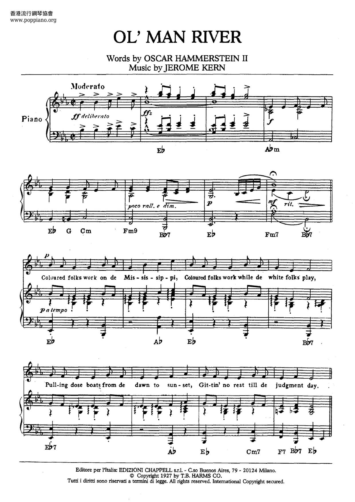 ★Frank Sinatra - Ol' Man River ピアノ譜pdf- 香港ポップピアノ協会 無料PDF楽譜ダウンロード gakufu