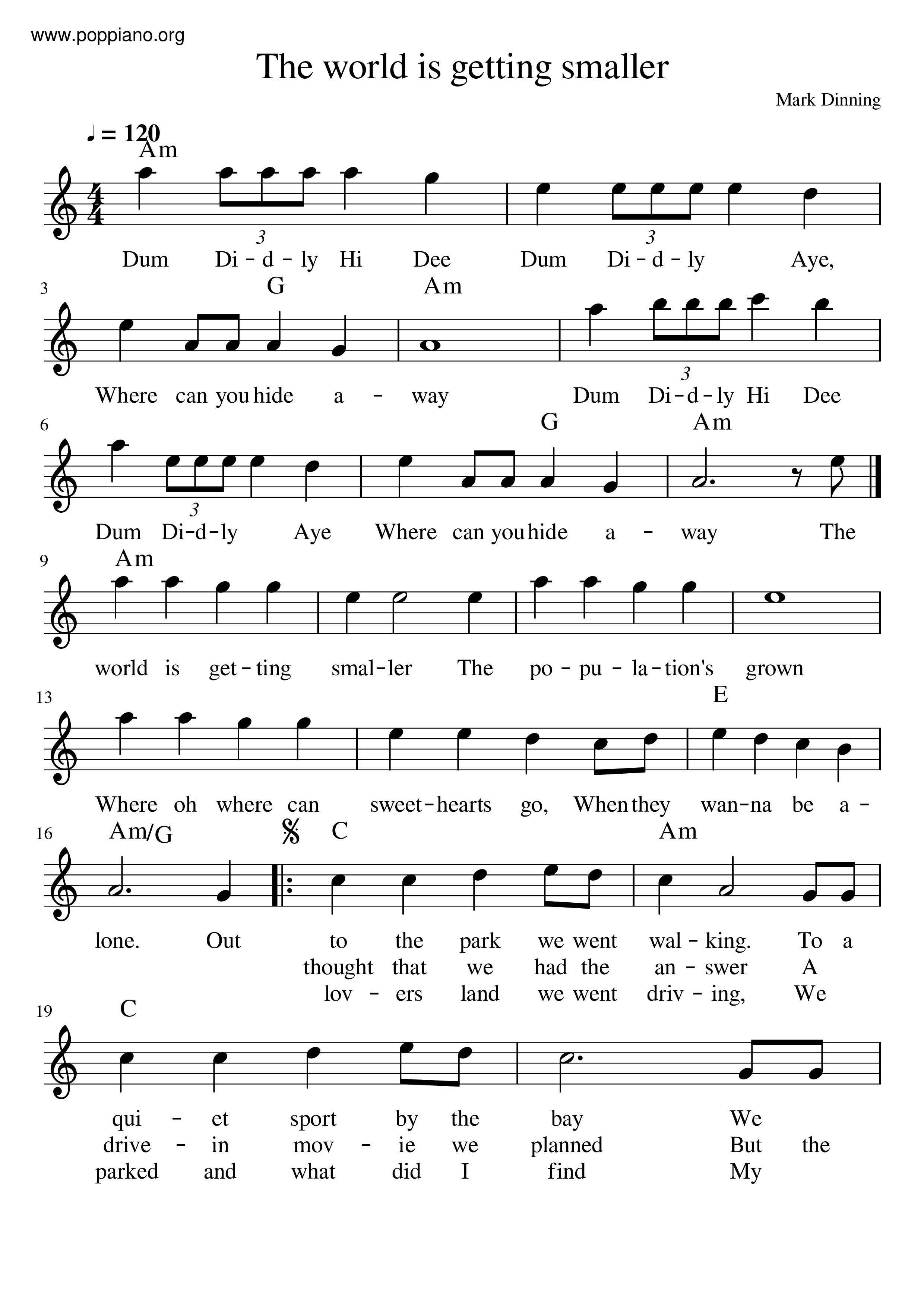 ★Mark Dinning - The World Is Getting Smaller ピアノ譜pdf- 香港ポップピアノ協会 無料PDF ...