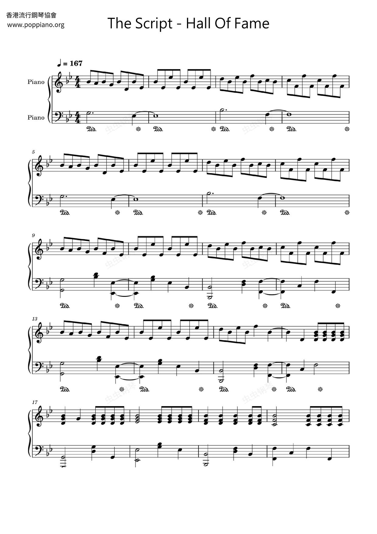 ★The Script - Hall of Fame ピアノ譜pdf- 香港ポップピアノ協会 無料PDF楽譜ダウンロード gakufu