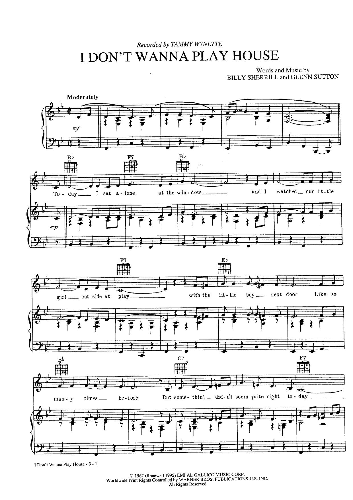 ★Tammy Wynette - I Don't Wanna Play House ピアノ譜pdf- 香港ポップピアノ協会 無料PDF楽譜 ...