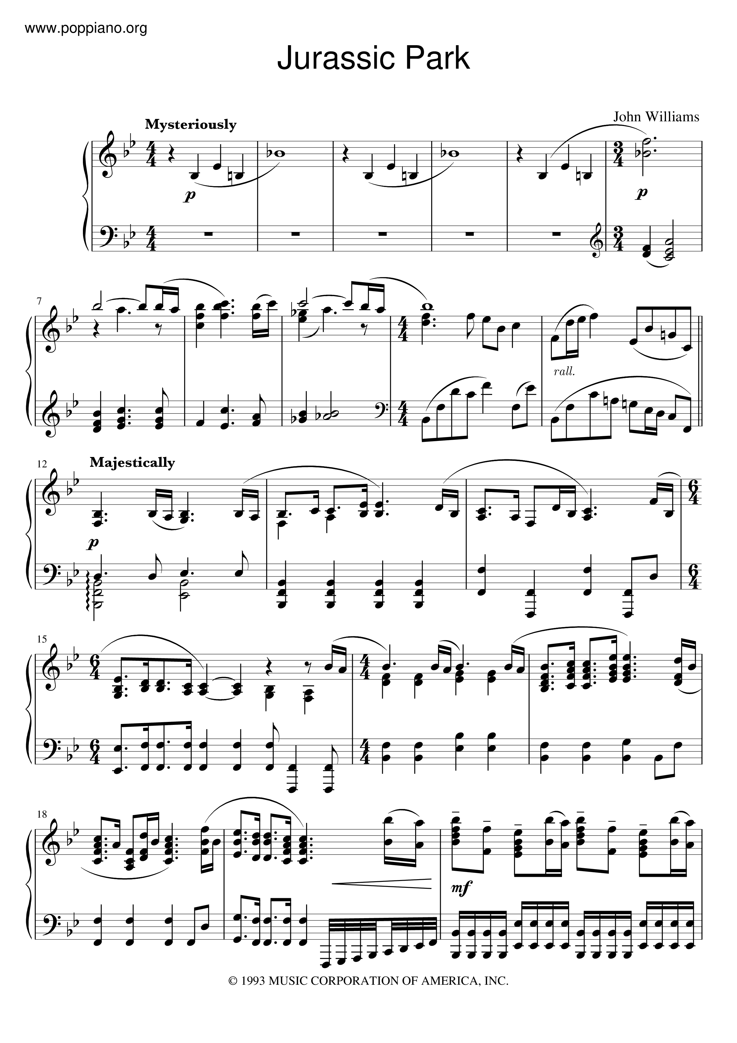 ★John Williams - Jurassic Park Theme ピアノ譜pdf- 香港ポップピアノ協会 無料PDF楽譜ダウンロード gakufu