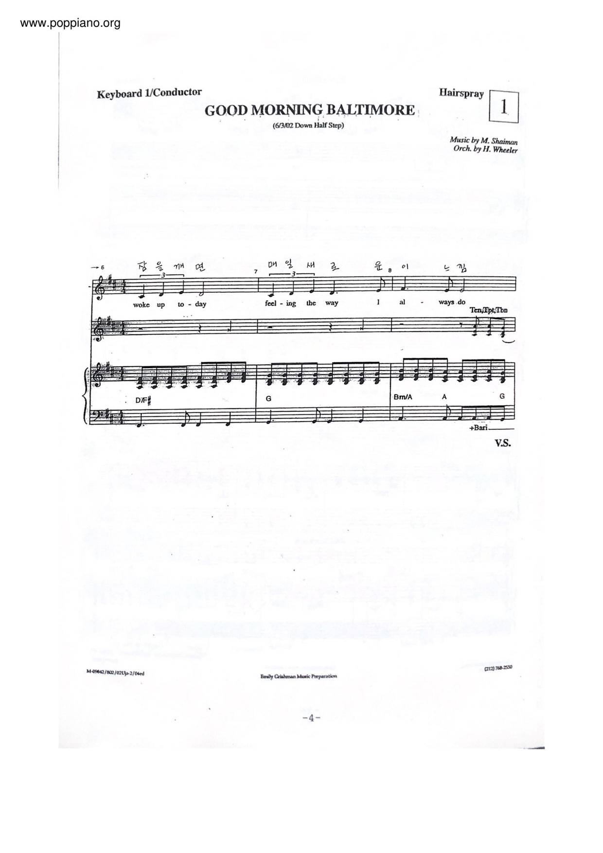 ★Hairspray - Good Morning Baltimore ピアノ譜pdf- 香港ポップピアノ協会 無料PDF楽譜ダウンロード ...