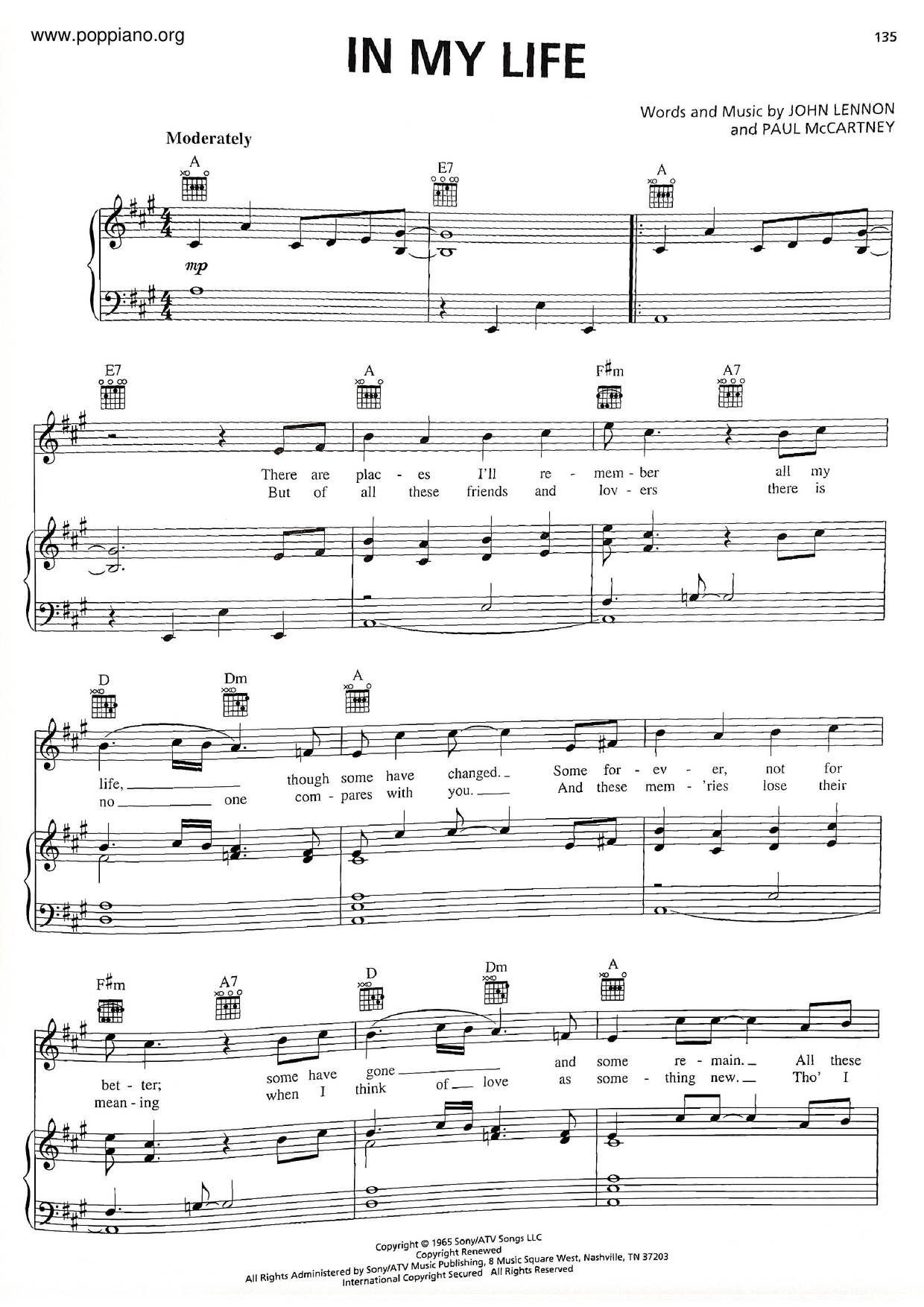 ★The Beatles - In My Life ピアノ譜pdf- 香港ポップピアノ協会 無料PDF楽譜ダウンロード gakufu