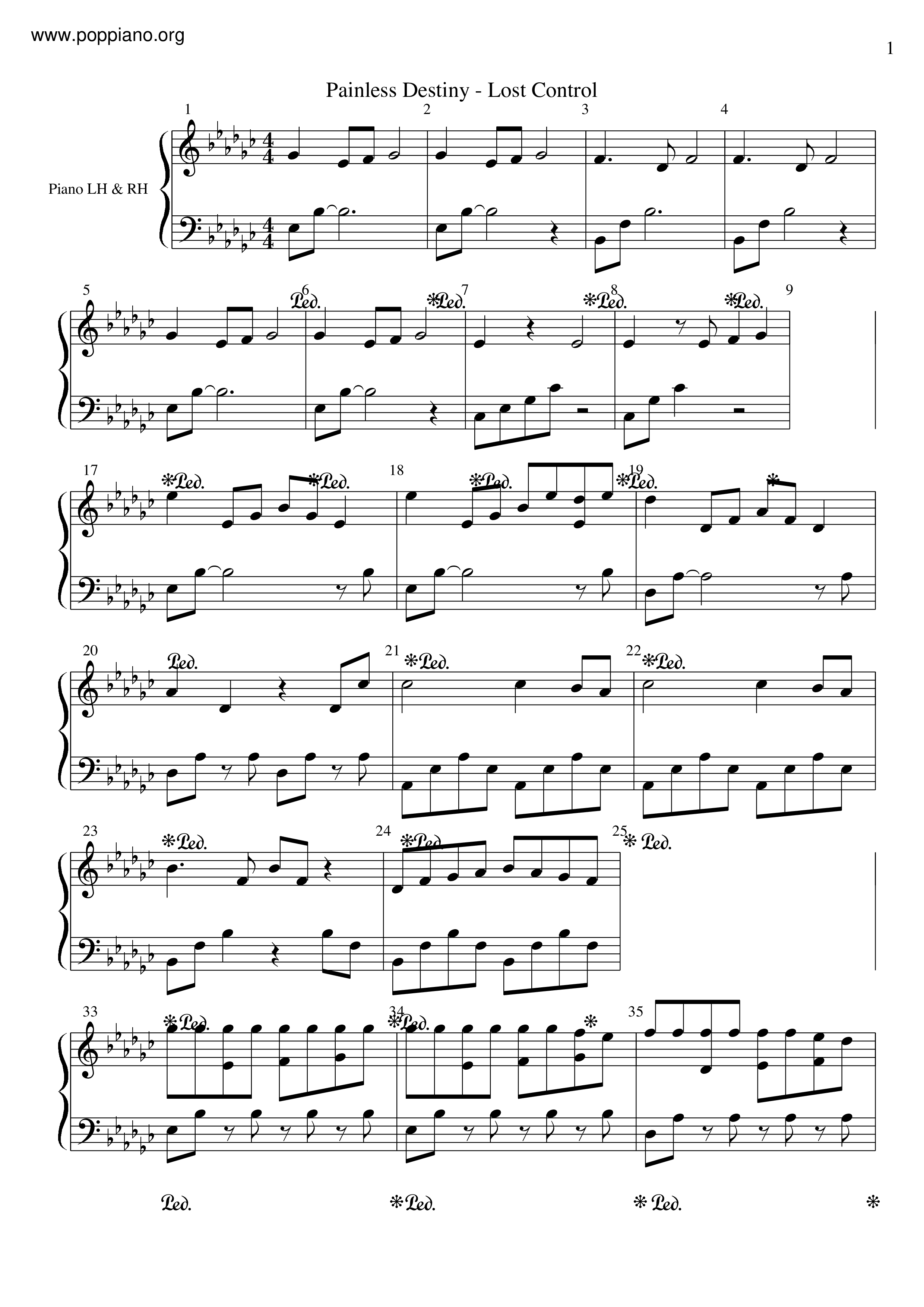 ★Painless Destiny - Lost Control ピアノ譜pdf- 香港ポップピアノ協会 無料PDF楽譜ダウンロード gakufu