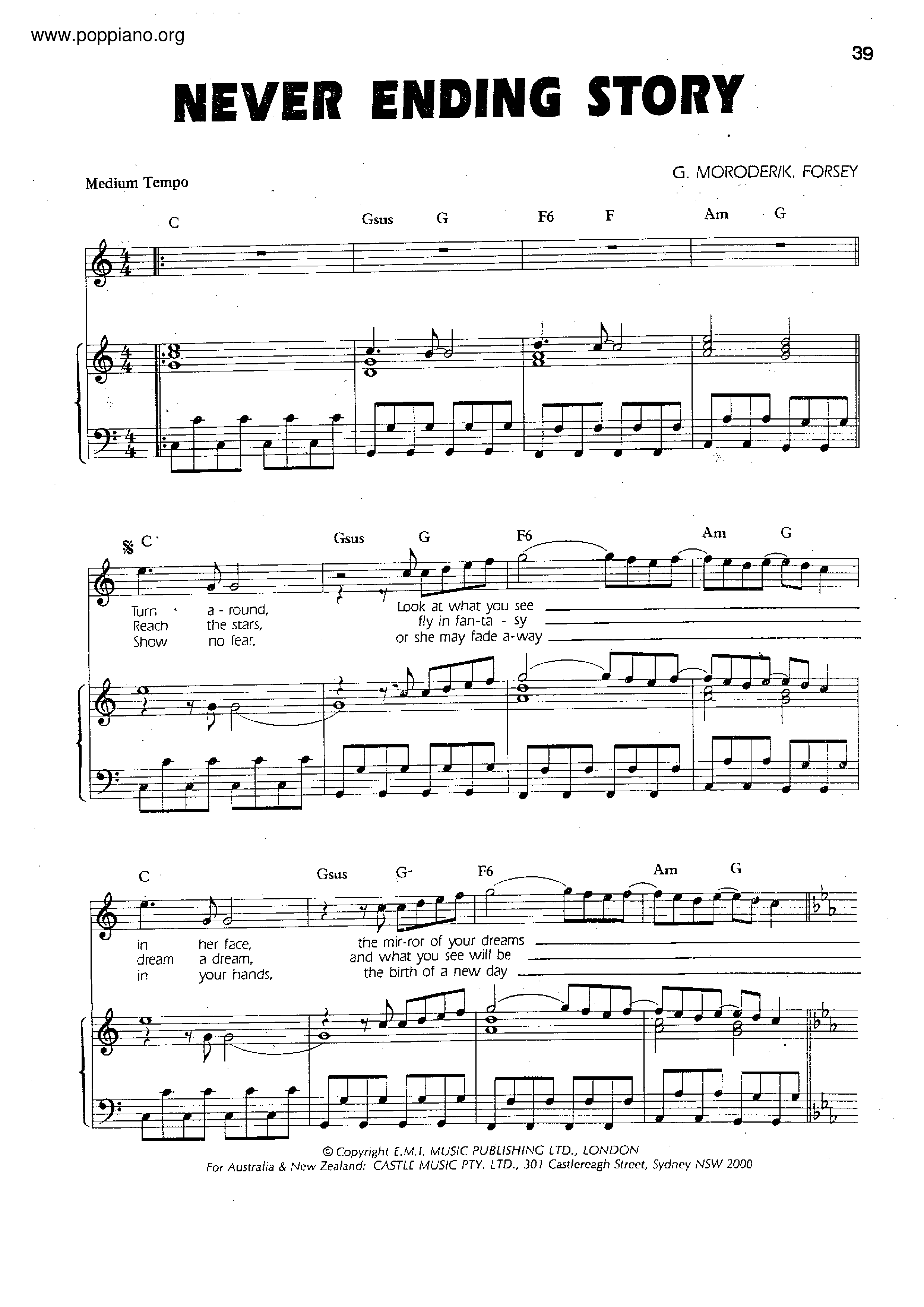 ★Limahl - Never Ending Story ピアノ譜pdf- 香港ポップピアノ協会 無料PDF楽譜ダウンロード gakufu