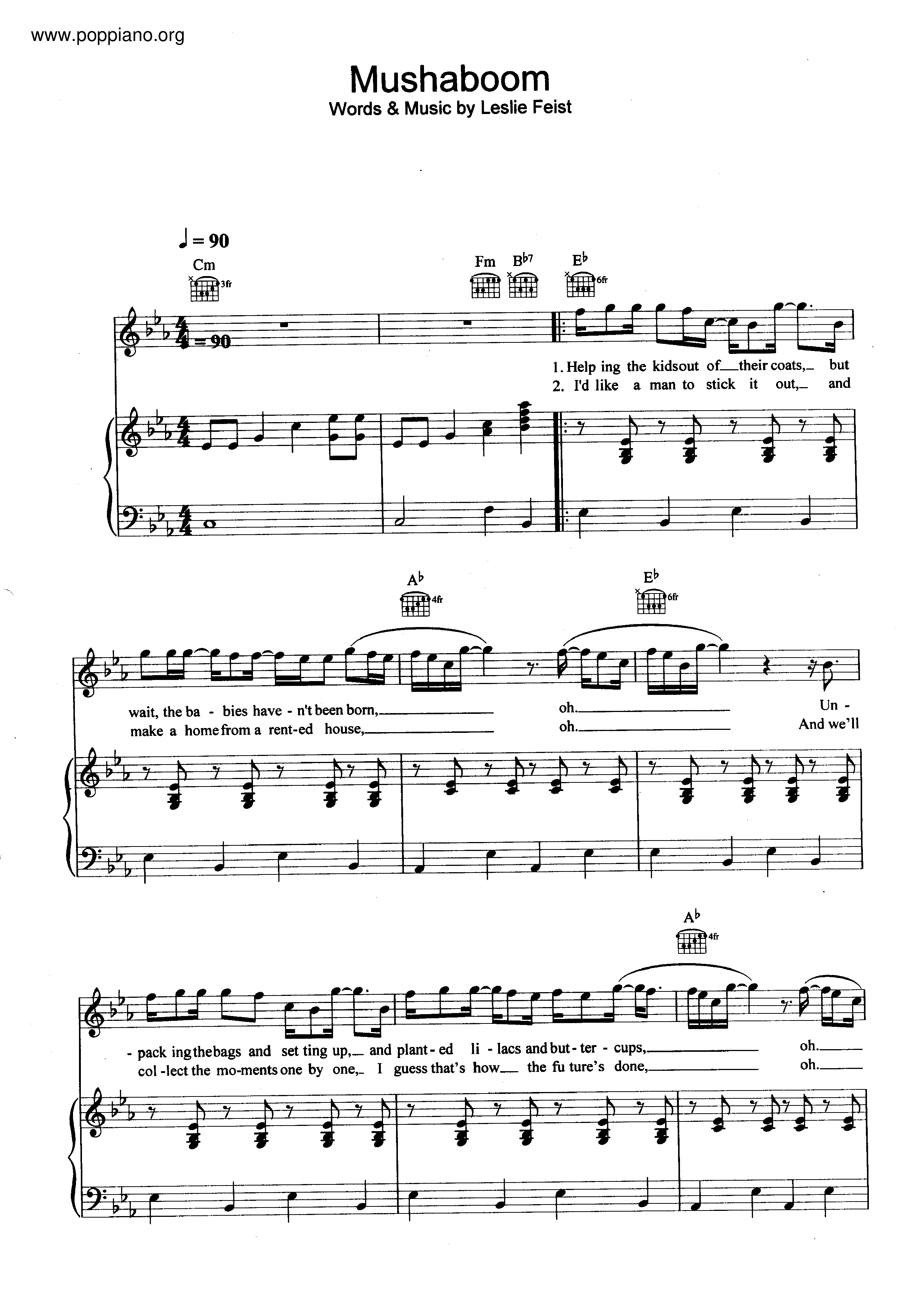 ★Feist - Mushaboom ピアノ譜pdf- 香港ポップピアノ協会 無料PDF楽譜ダウンロード gakufu