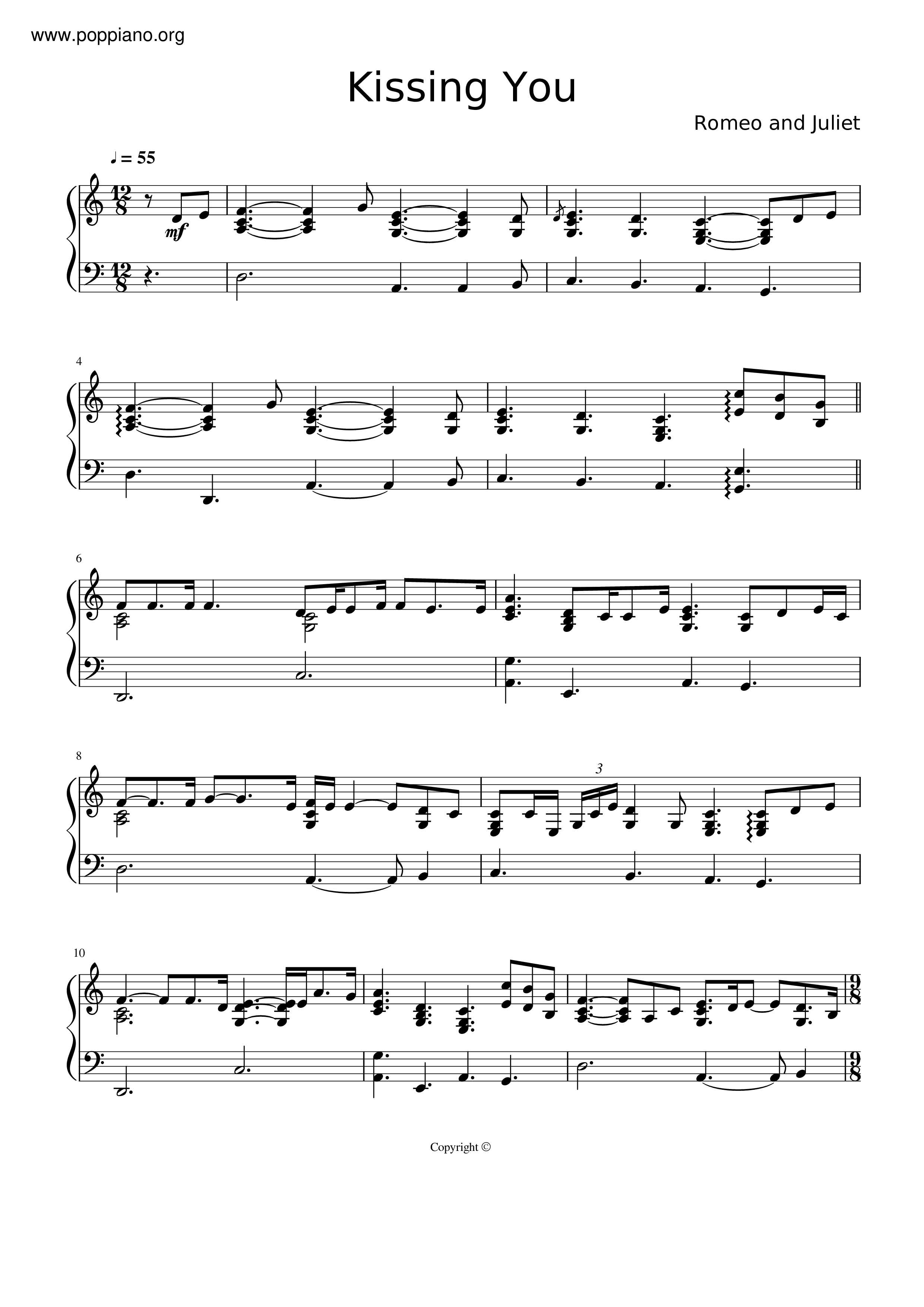 ★Tim Atack - Kissing You ピアノ譜pdf- 香港ポップピアノ協会 無料PDF楽譜ダウンロード gakufu