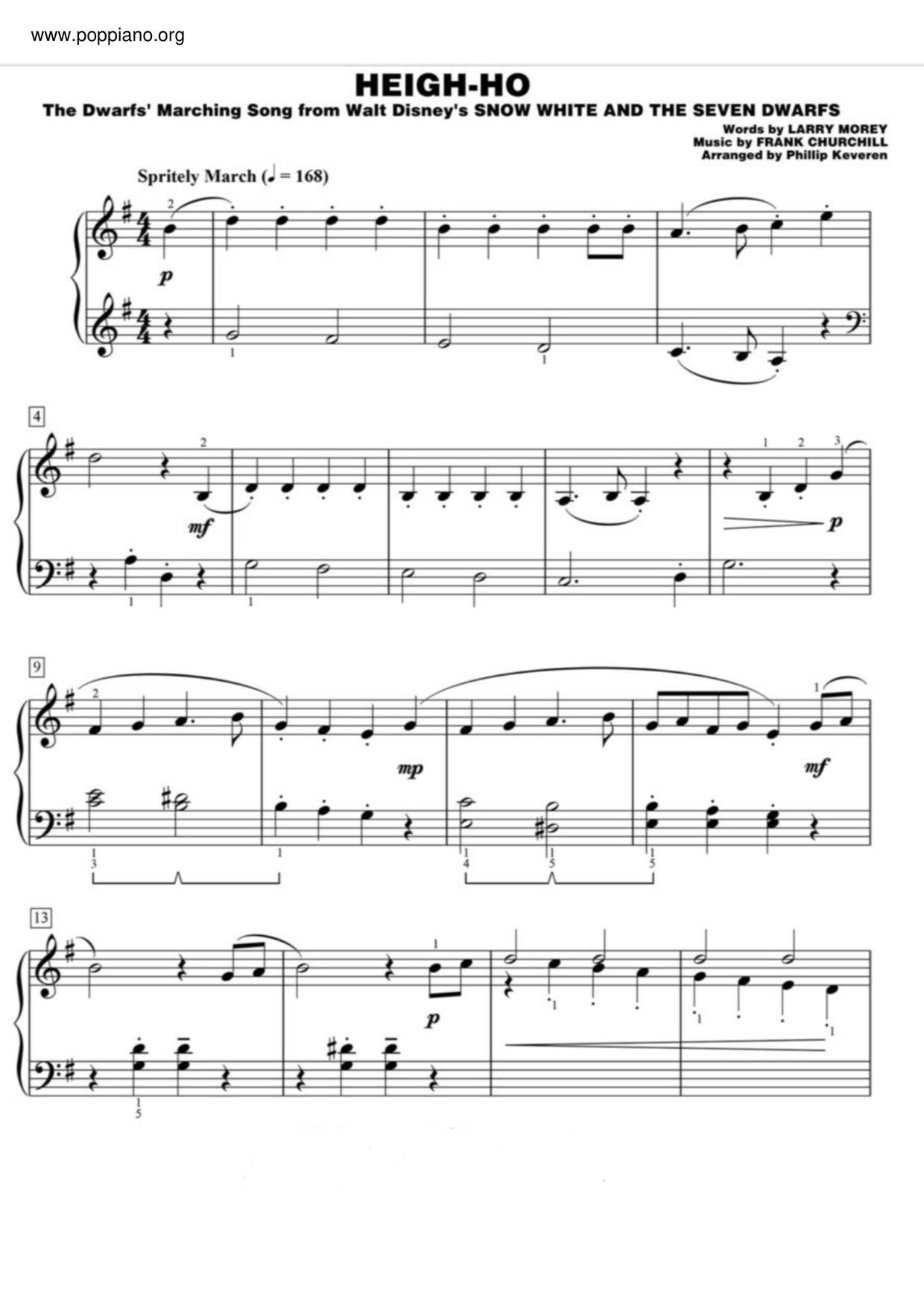 ★Snow White And The Seven Dwarfs - Heigh-Ho ピアノ譜pdf- 香港ポップピアノ協会 無料PDF楽譜 ...
